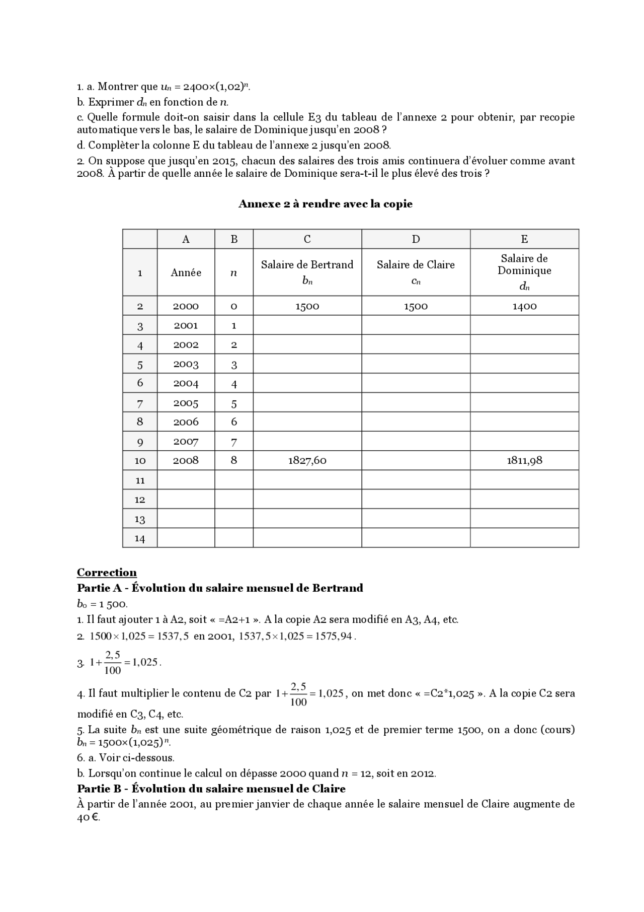 Contrôle de mathématique - les suites - 2° partie - Docsity