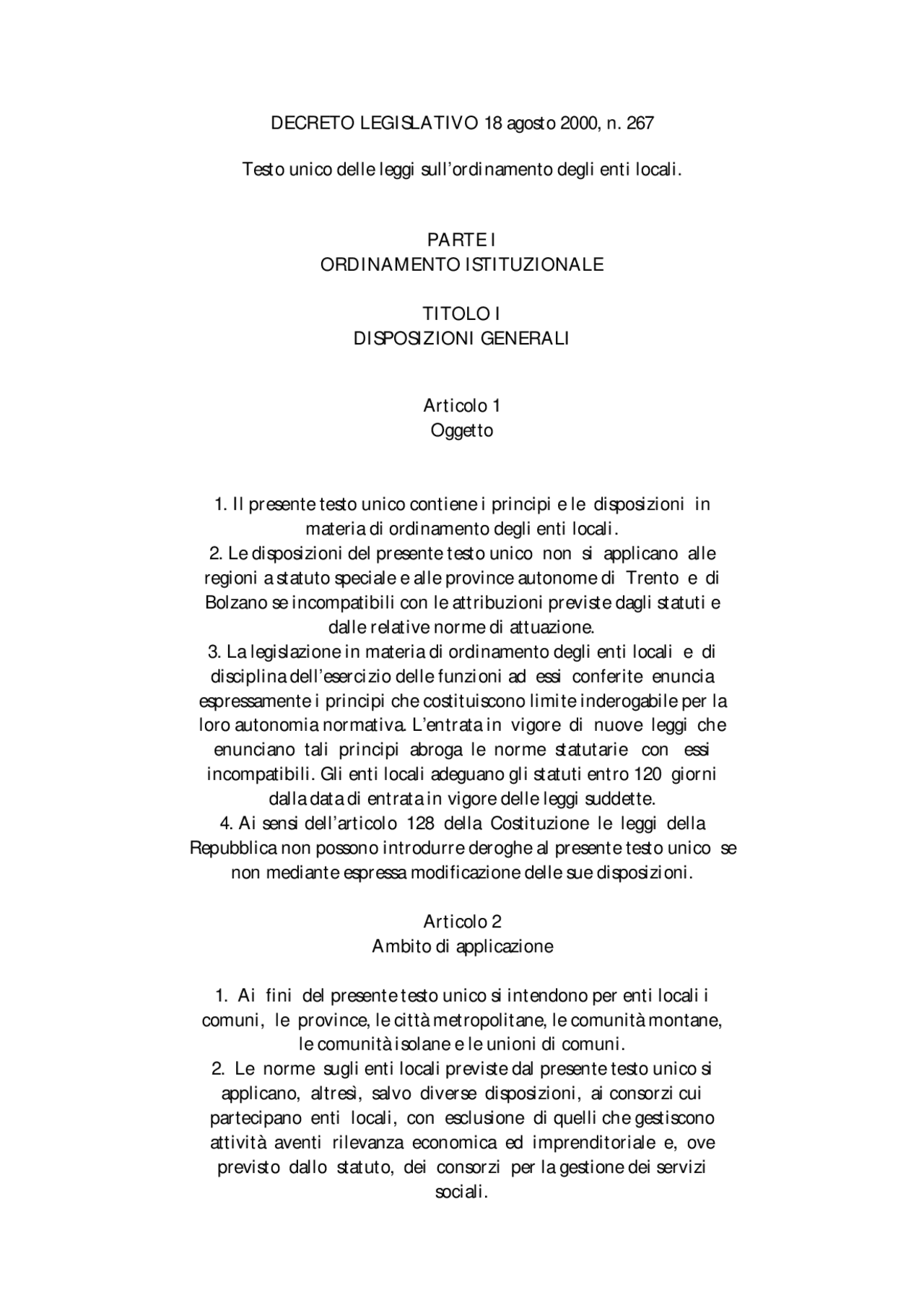 Testo Unico Degli Enti Locali Docsity