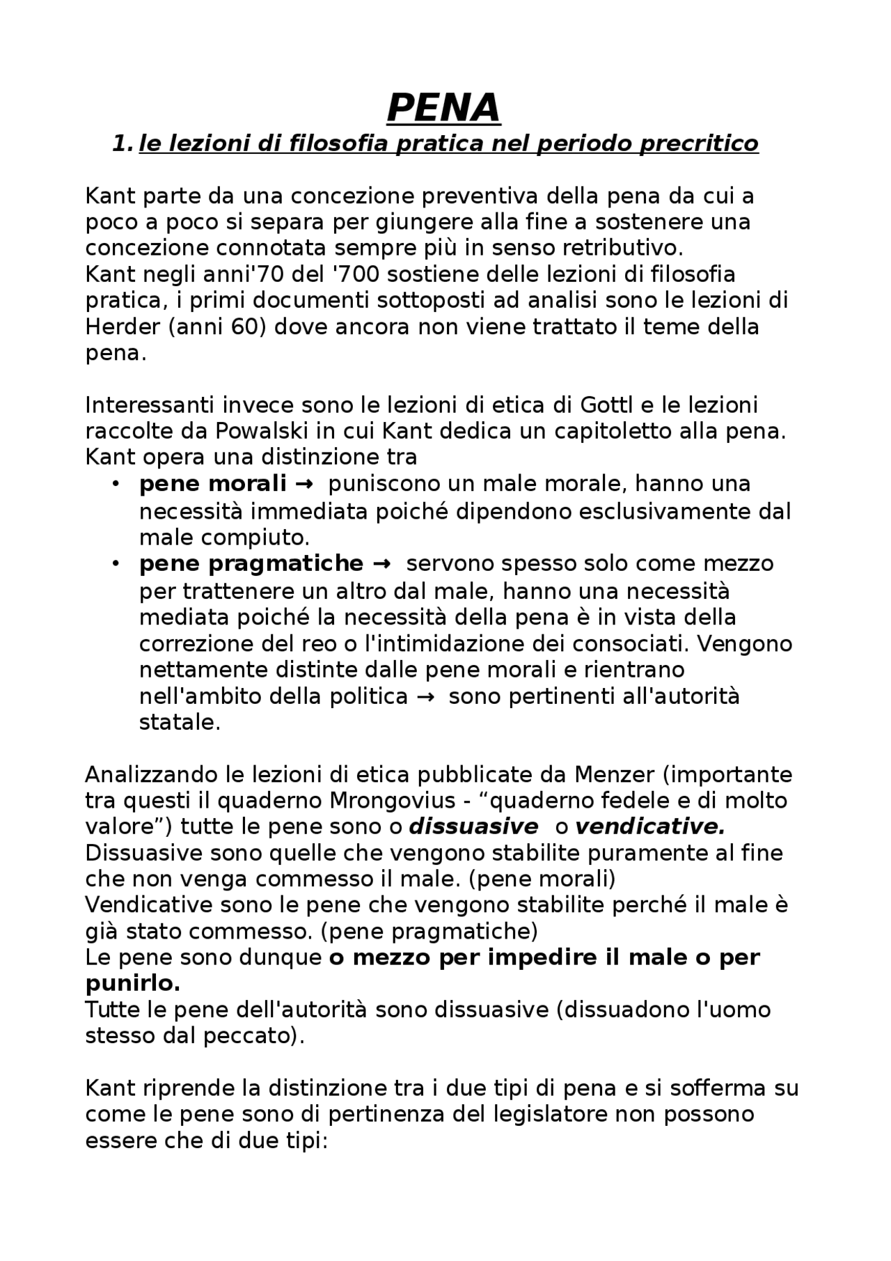 Riassunto Kant Diverso Pena Becchi Docsity