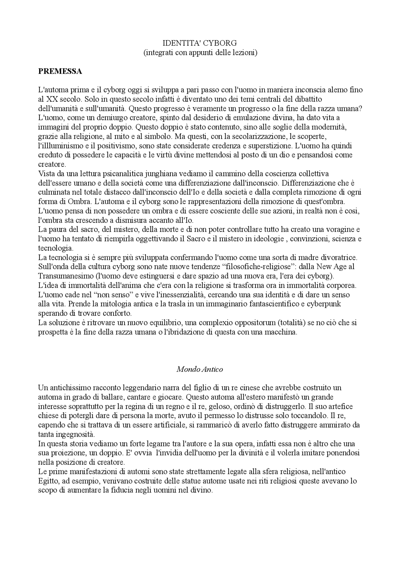 Identità Cyborg - Daniela Gulino - Docsity