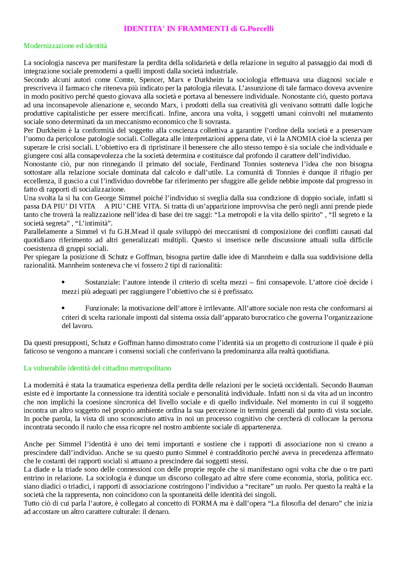 Identità In Frammenti Docsity