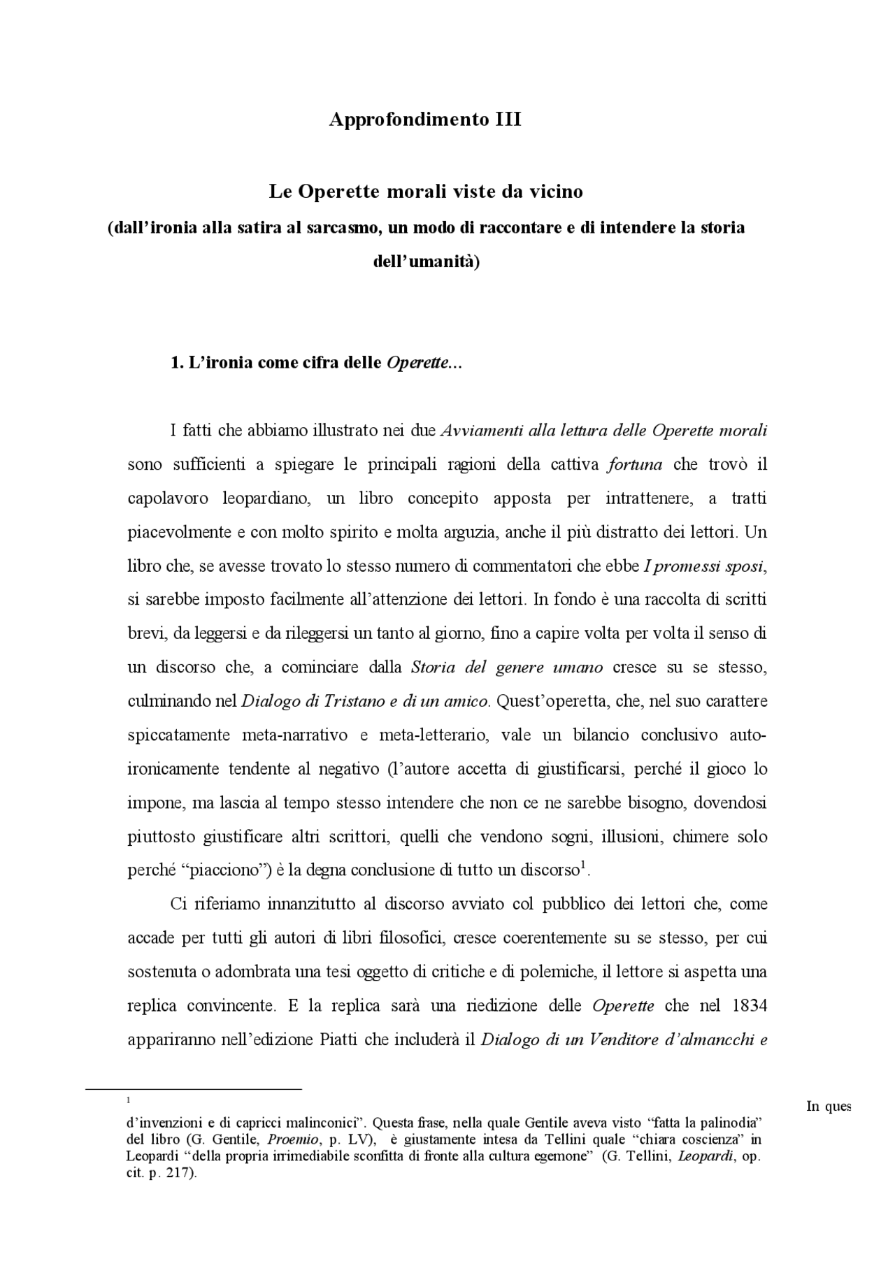 Le Operette Morali Leopardi Tellini Docsity