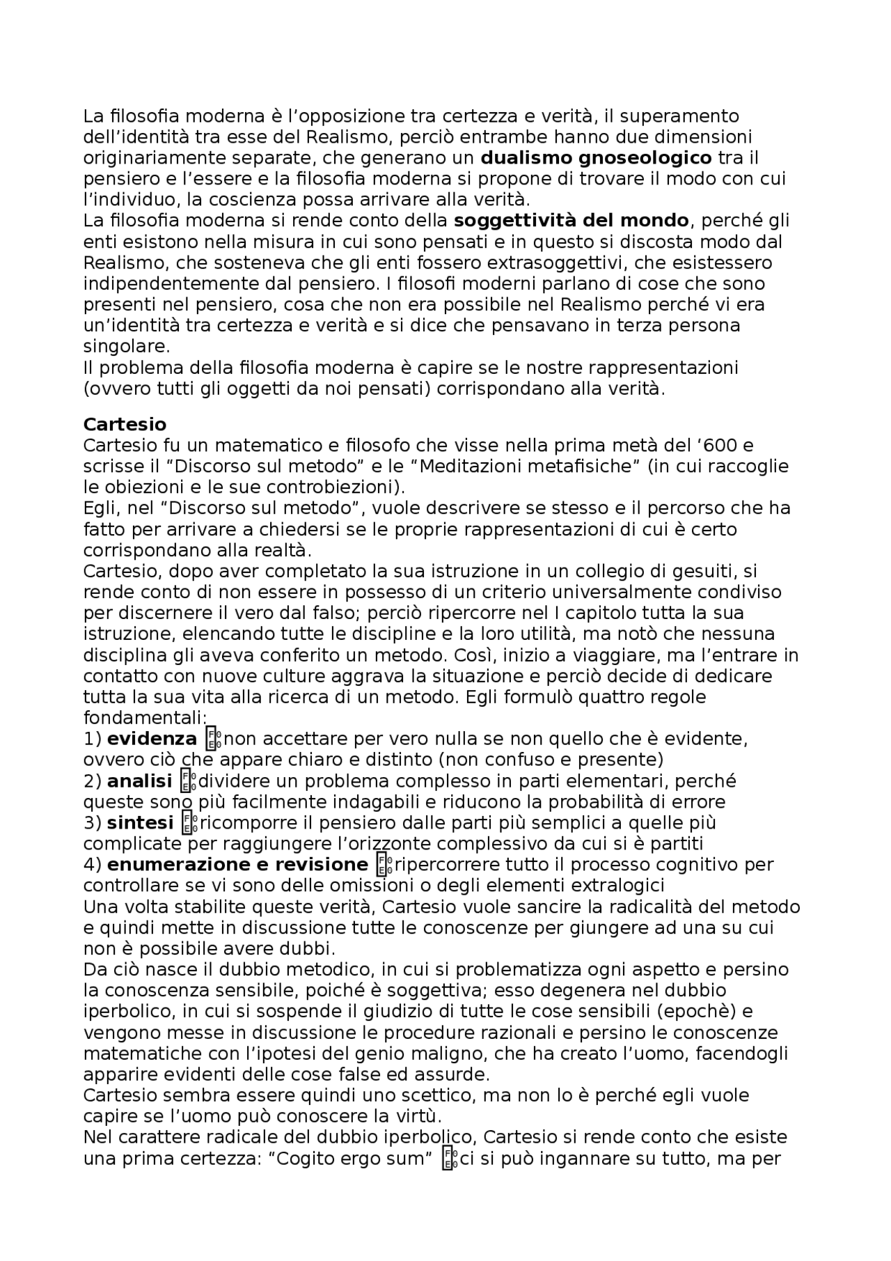 Cartesio Appunti Di Filosofia Docsity