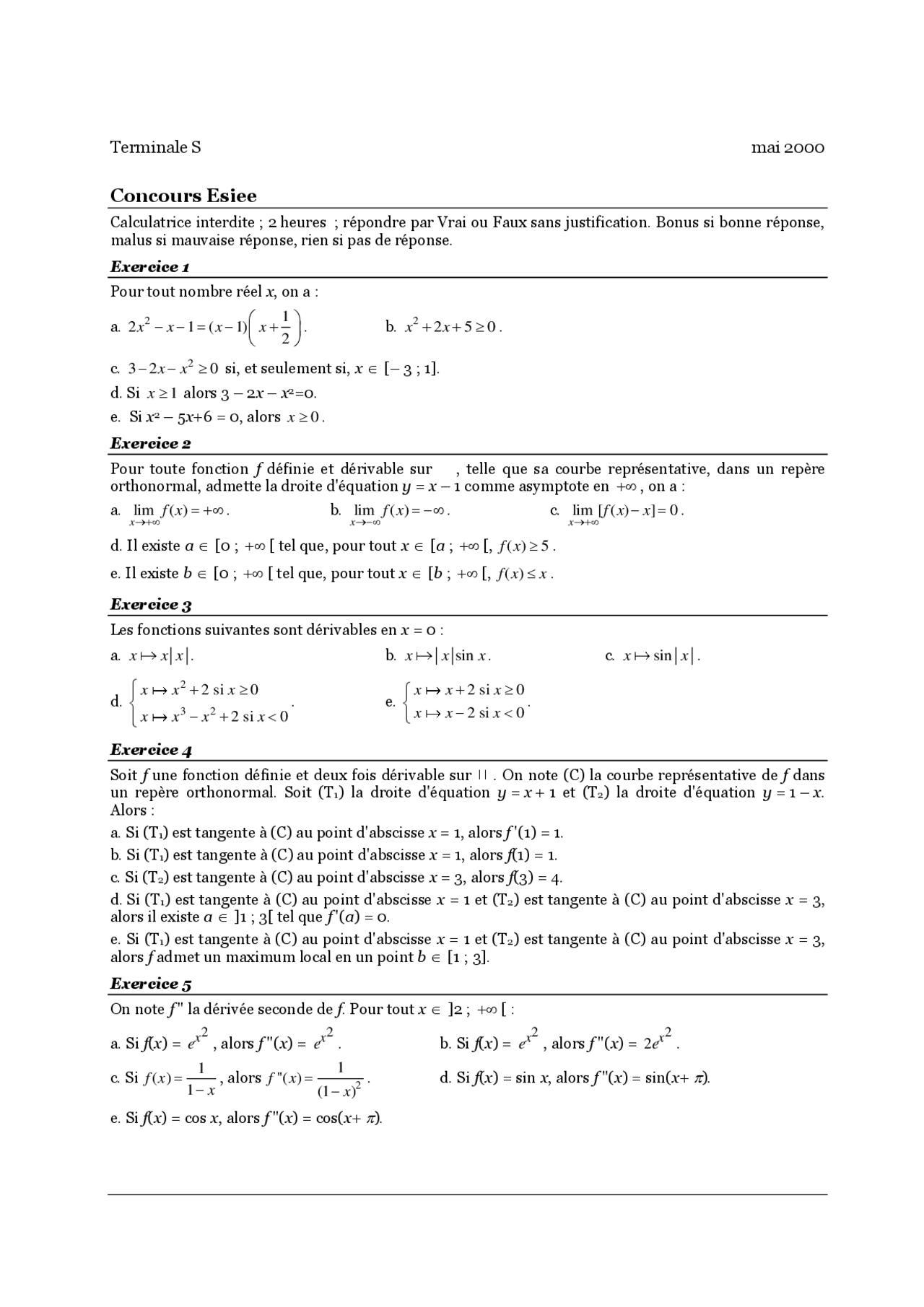 Examen Statistiques 1 Docsity