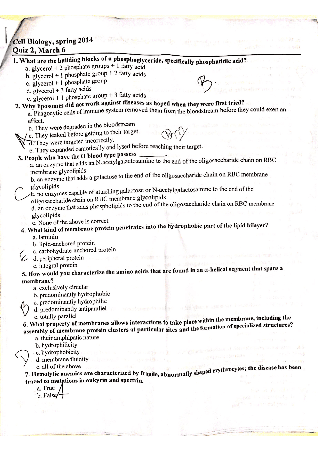 Sample Exam Ii With Answers Cell Biology Pcb 4023 Docsity