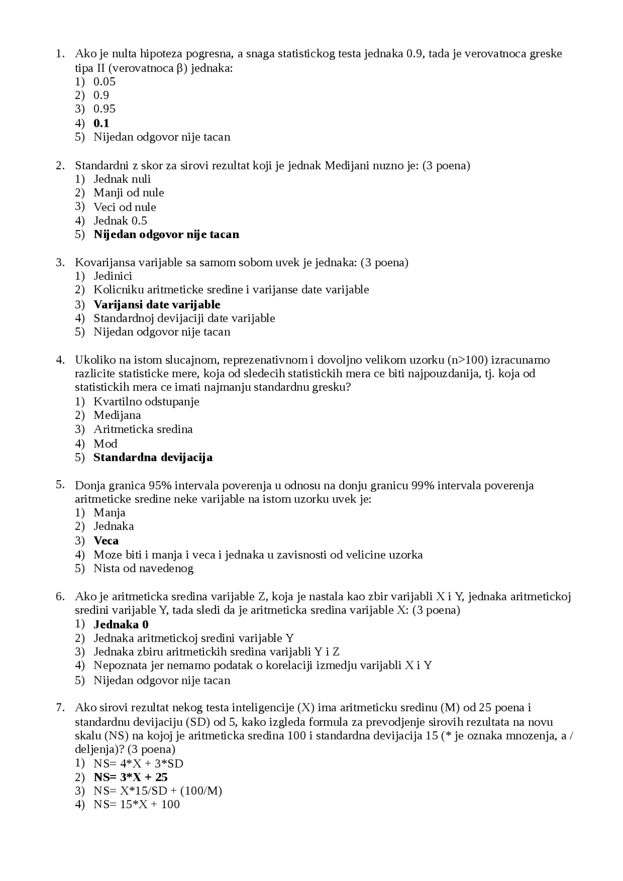 Statistika Pitanja Ispiti Predlog Osnovi Statistike Docsity