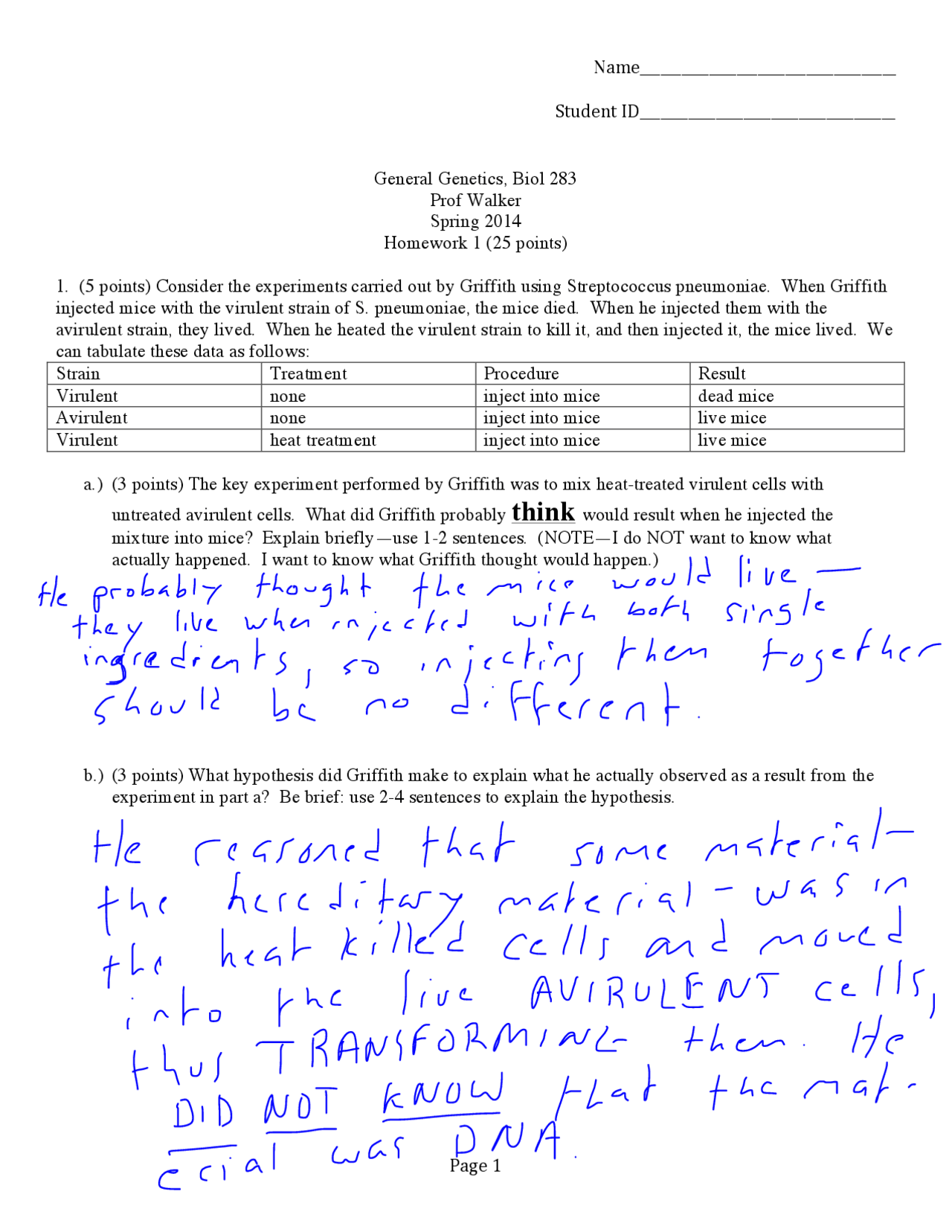 Homework 1 Questions - General Genetics | BIOLOGY 283 - Docsity