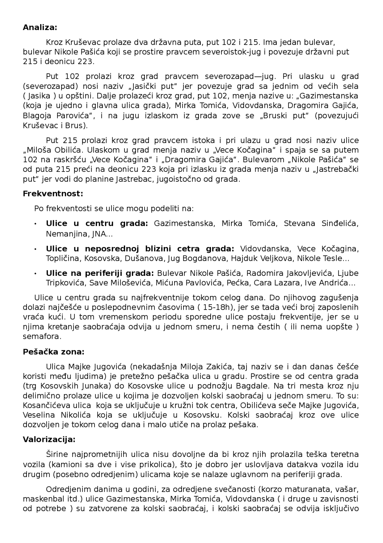 Analiza Saobracaja | Rezime' predlog Arhitektura | Docsity