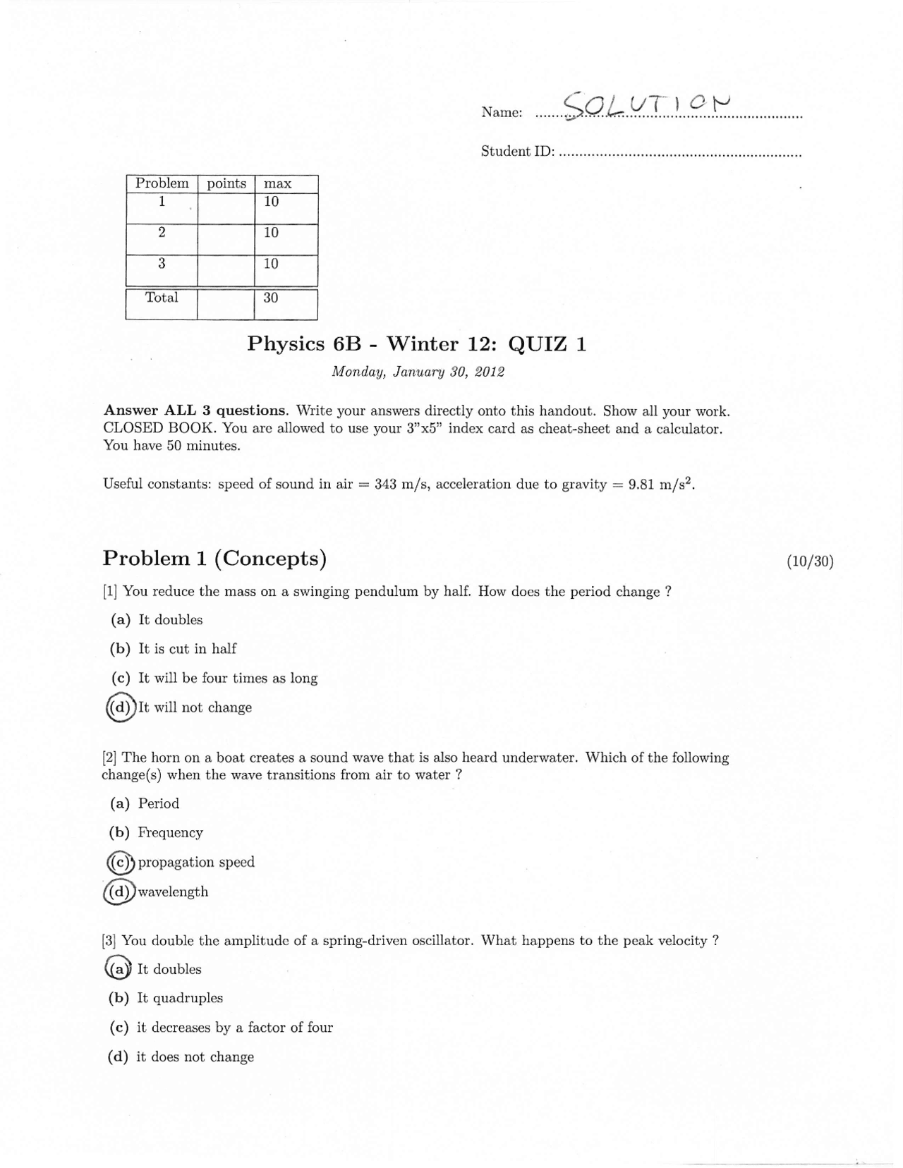 3 Solved Problems On Waves Electricity And Magnetism Midterm Exam