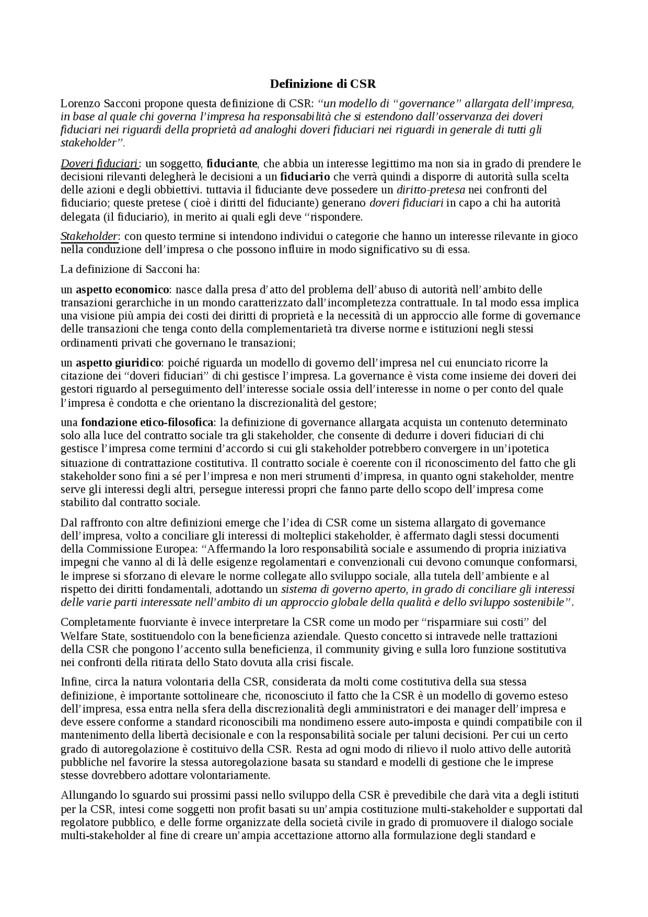 Responsabilità Sociale Di Impresa Docsity