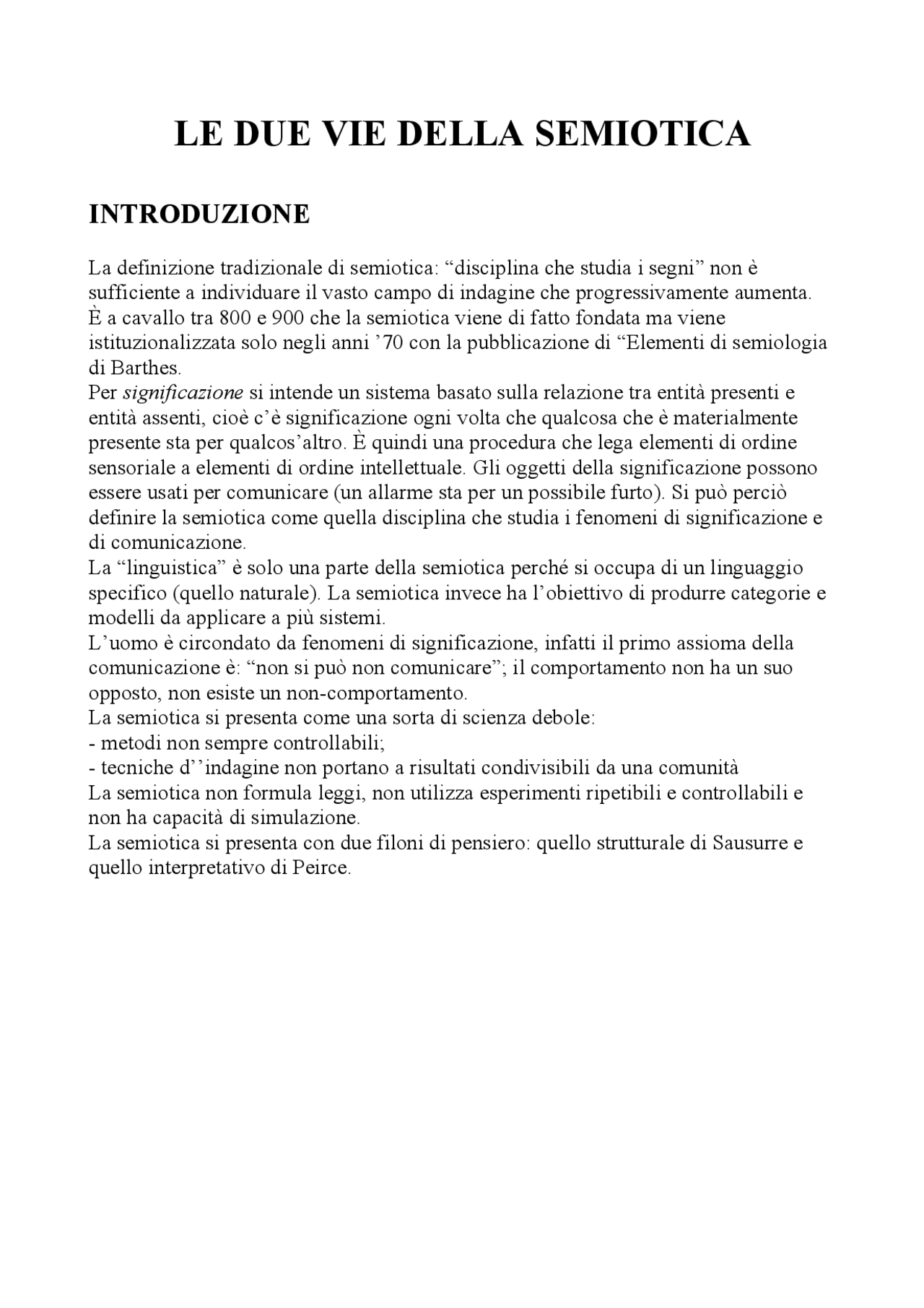 Le Due Vie Della Semiotica Traini Docsity