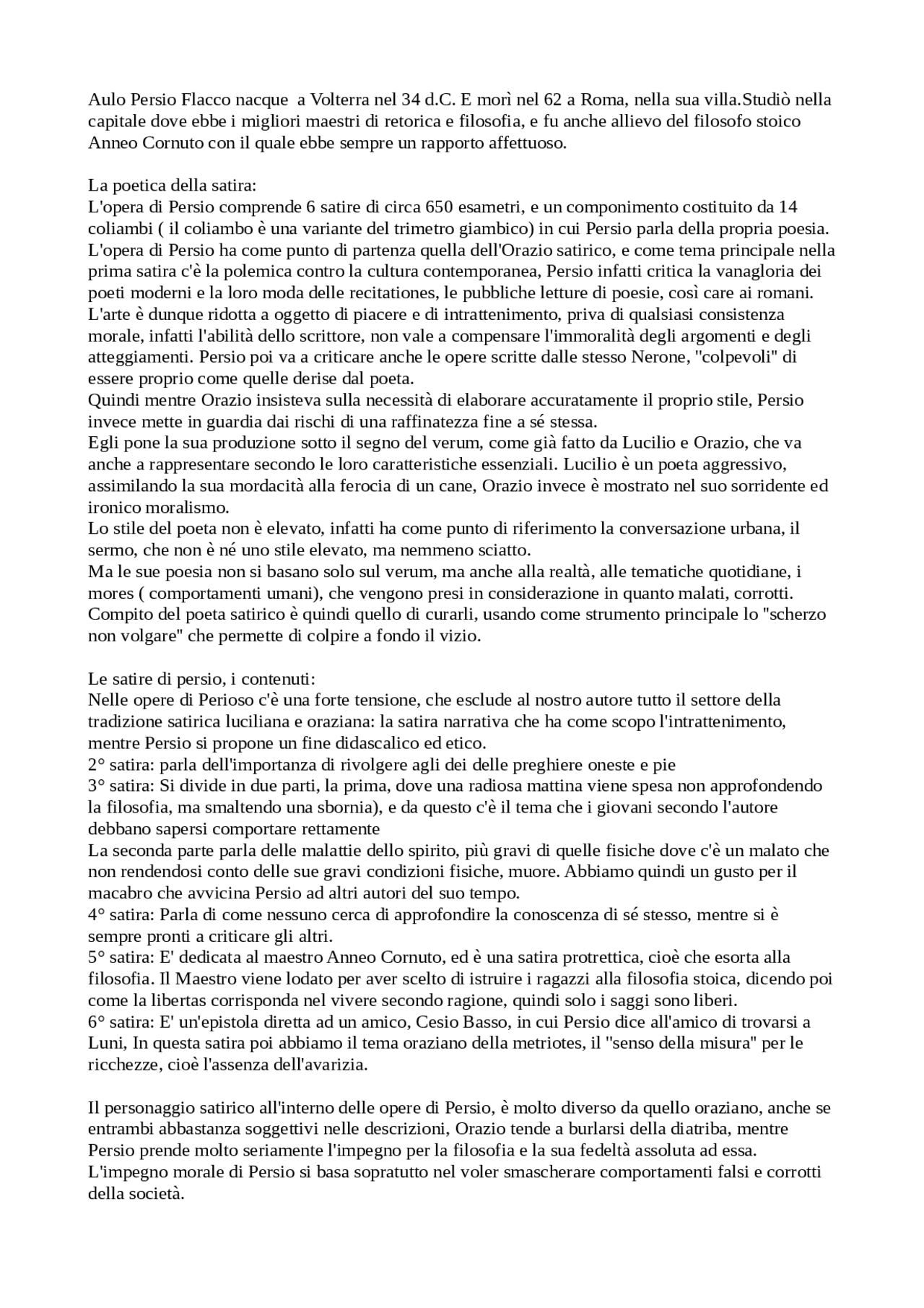 Appunti su Persio | Appunti di Latino | Docsity