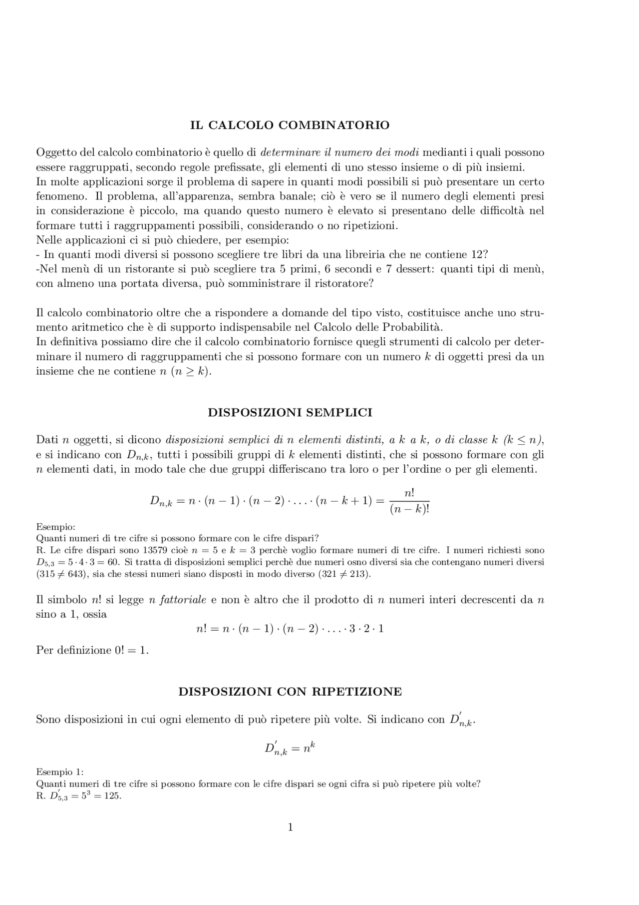 Dispensa Calcolo Combinatorio Docsity