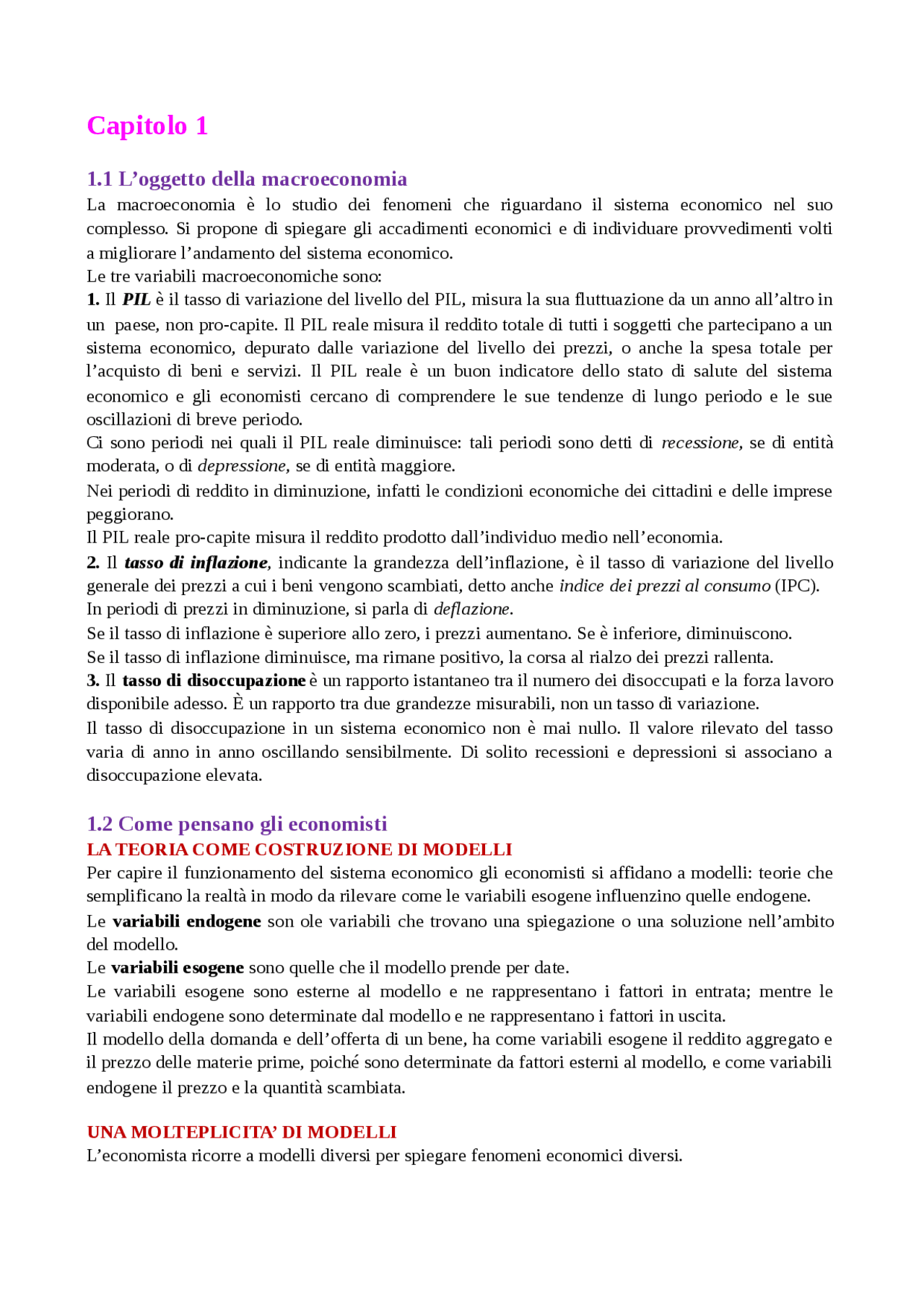 Macroeconomia Capitolo 1 Sintesi Del Corso Di Macroeconomia Docsity