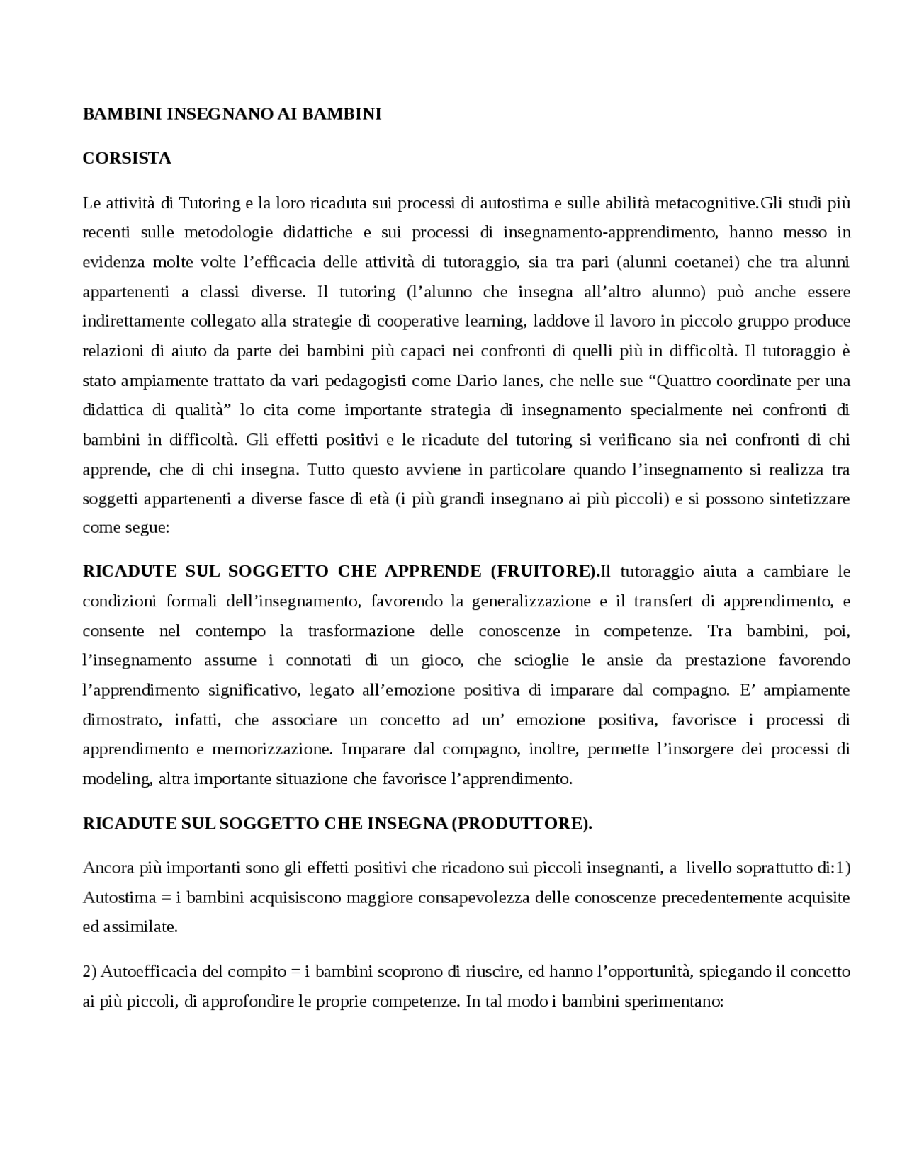 Bambini Insegnano Ai Bambini Docsity