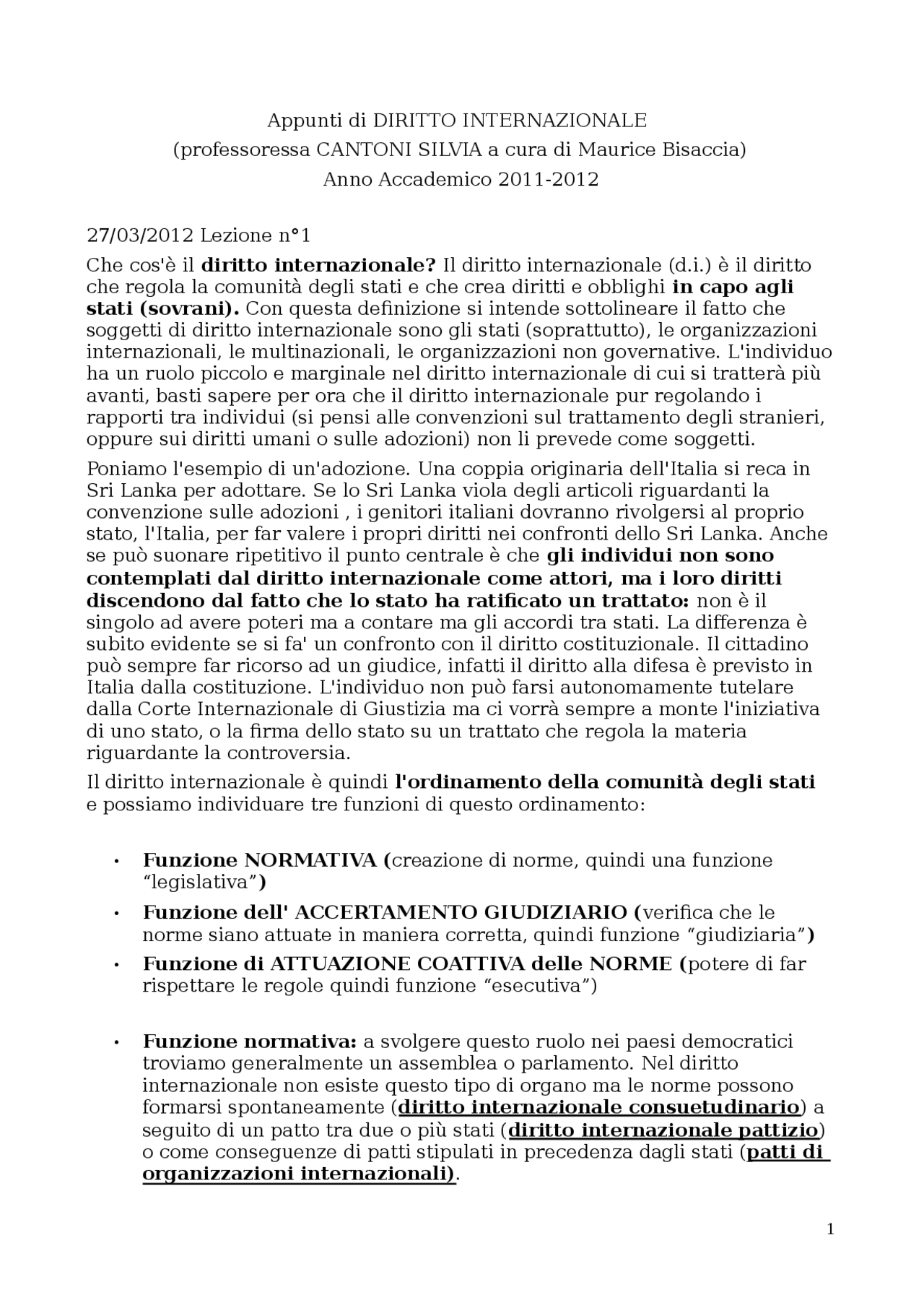 Appunti Di Diritto Internazionale Cantoni Docsity