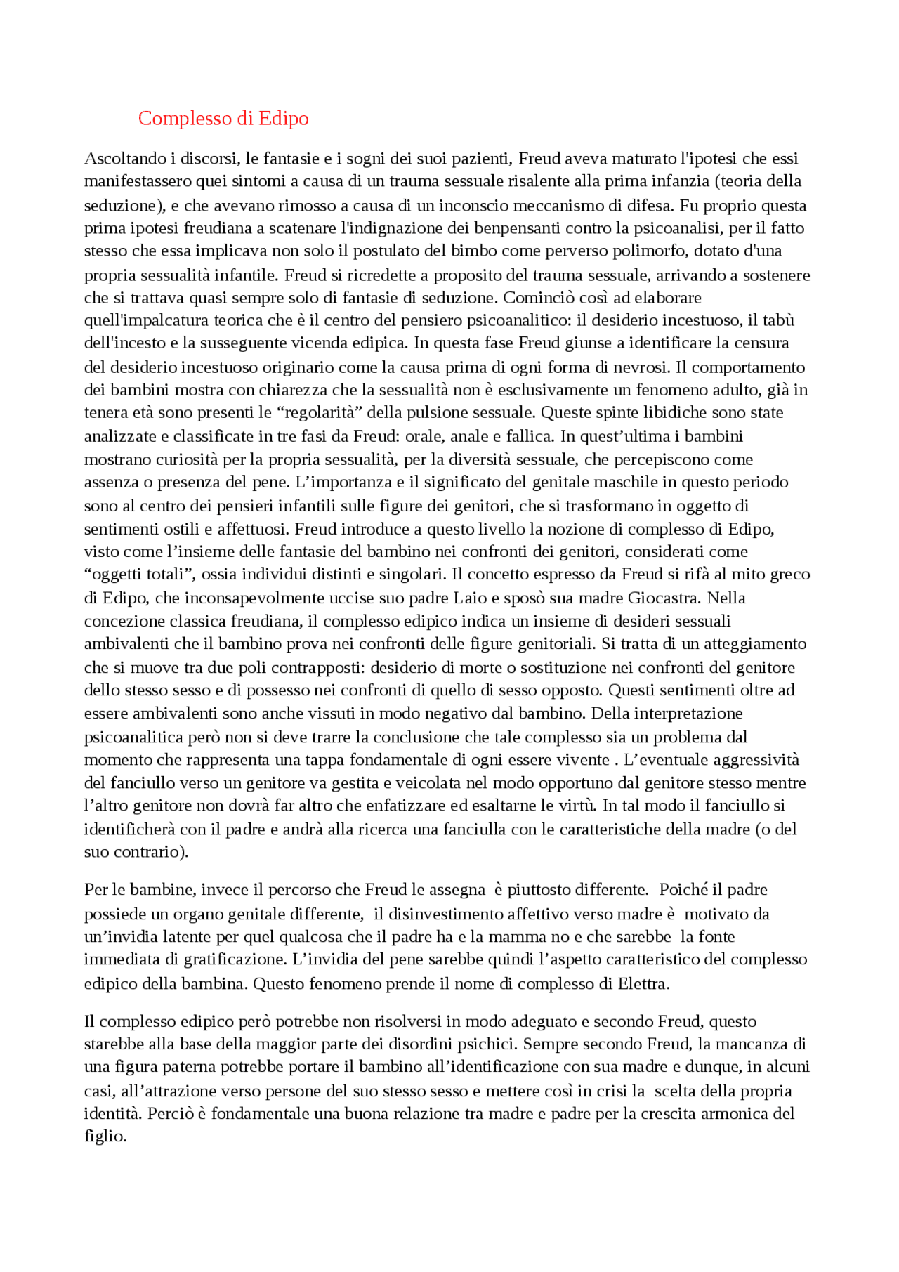 Complesso Di Edipo Docsity
