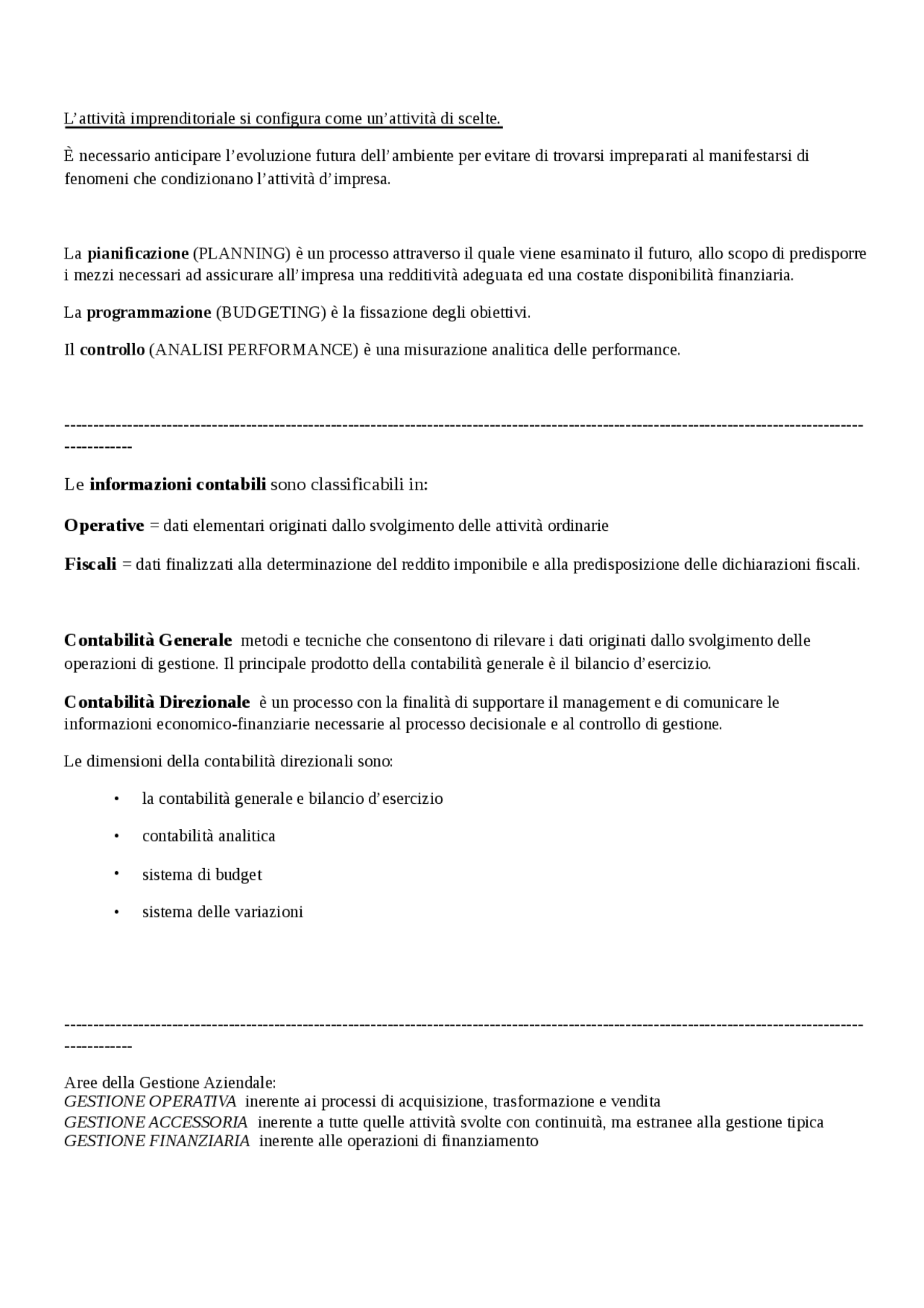 Riassunto Programmazione E Controllo Docsity