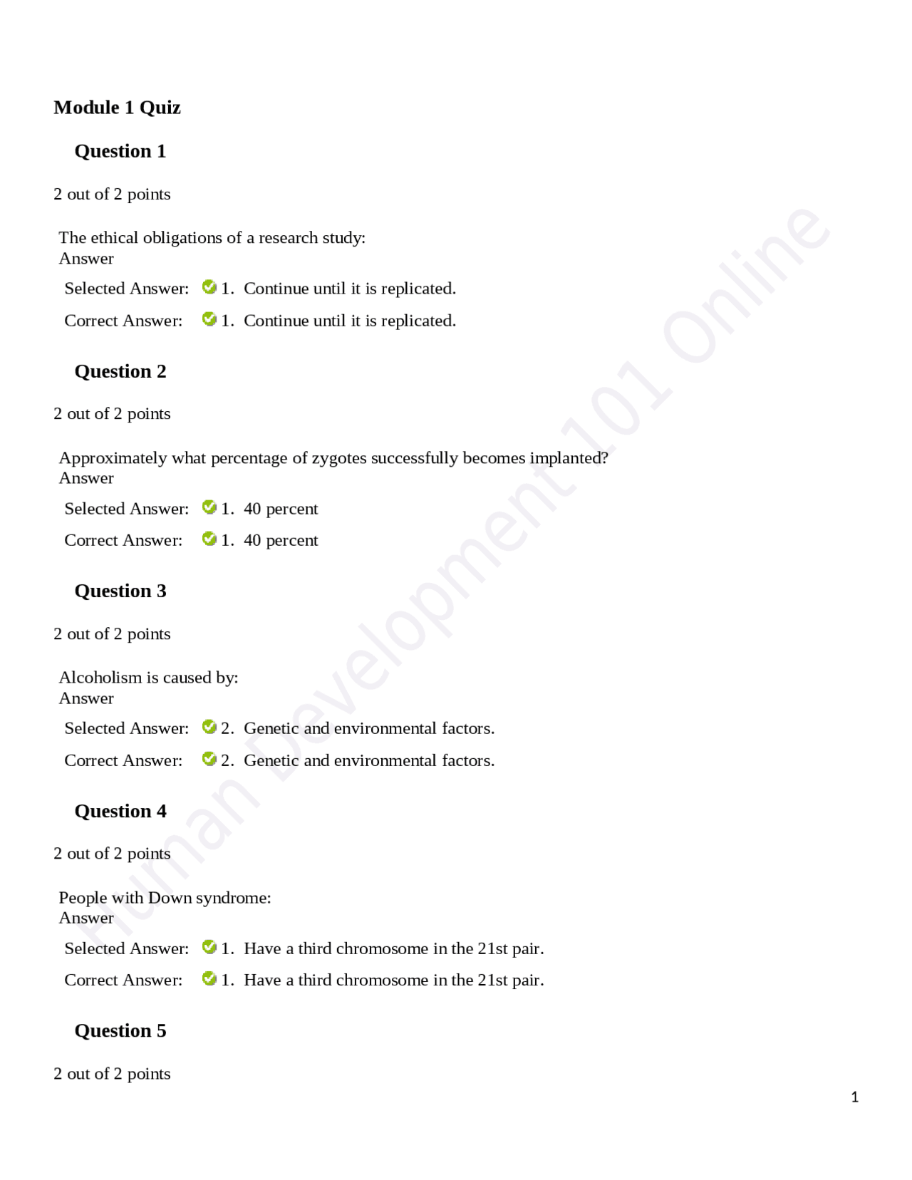 Module 1 Quiz with Answers | Life Span Human Development | HD 101 ...