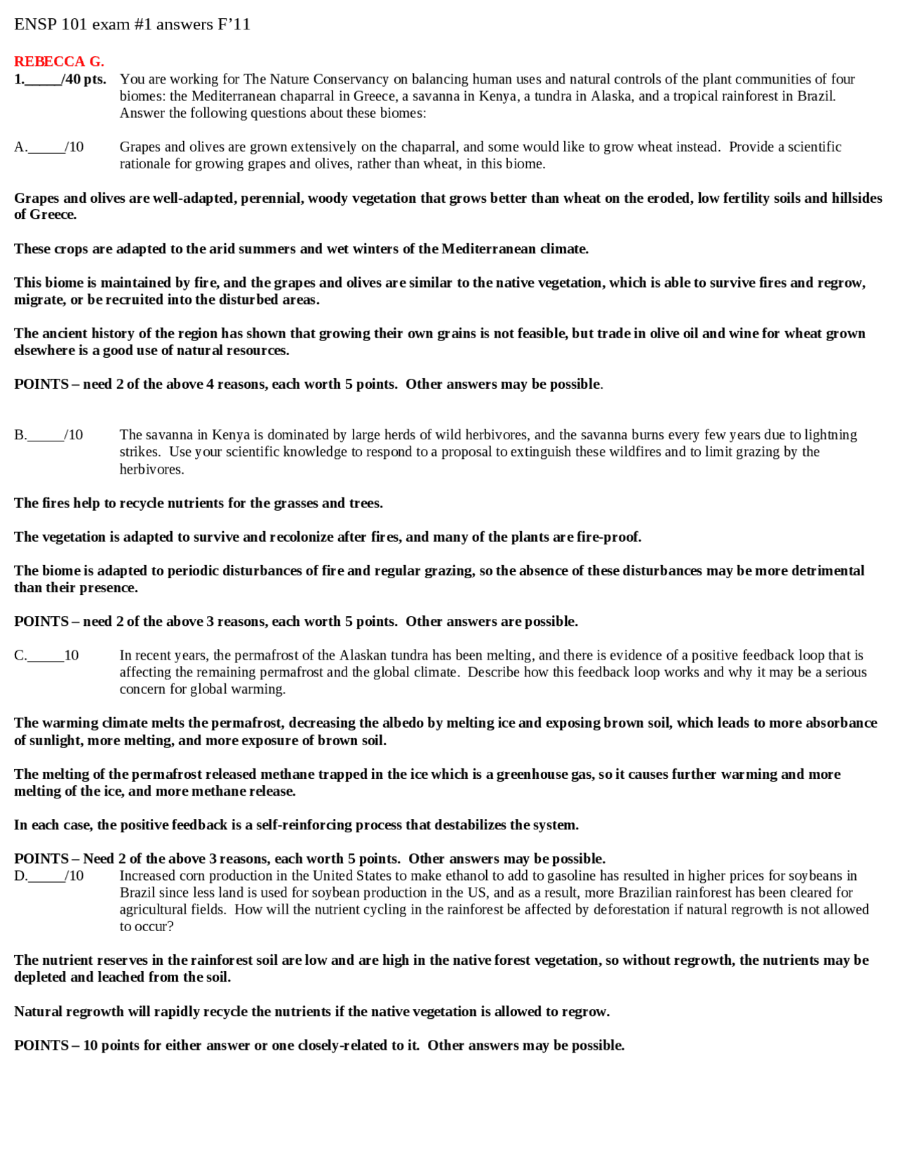 Exam 1 Introduction To Environmental Science Ensp 101 Docsity