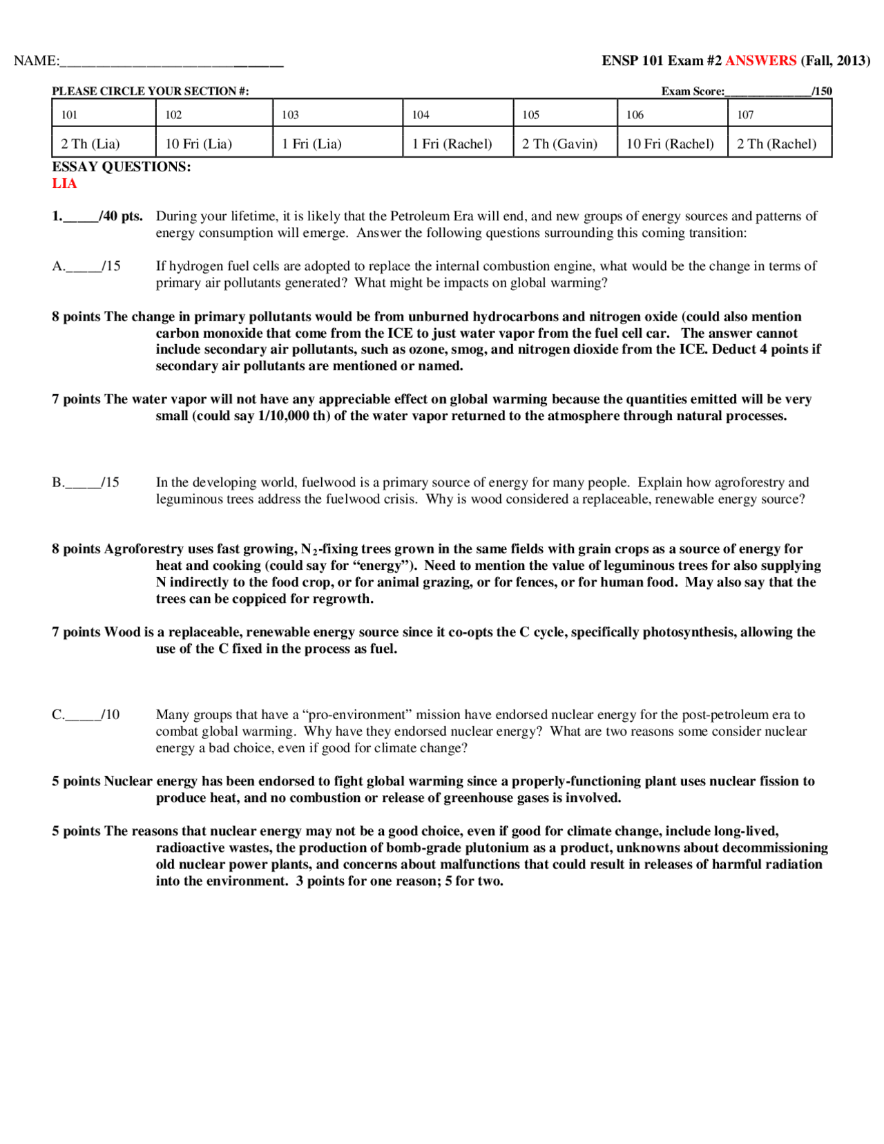 Exam 2 With Solution For Introduction To Environmental Sciences Ensp