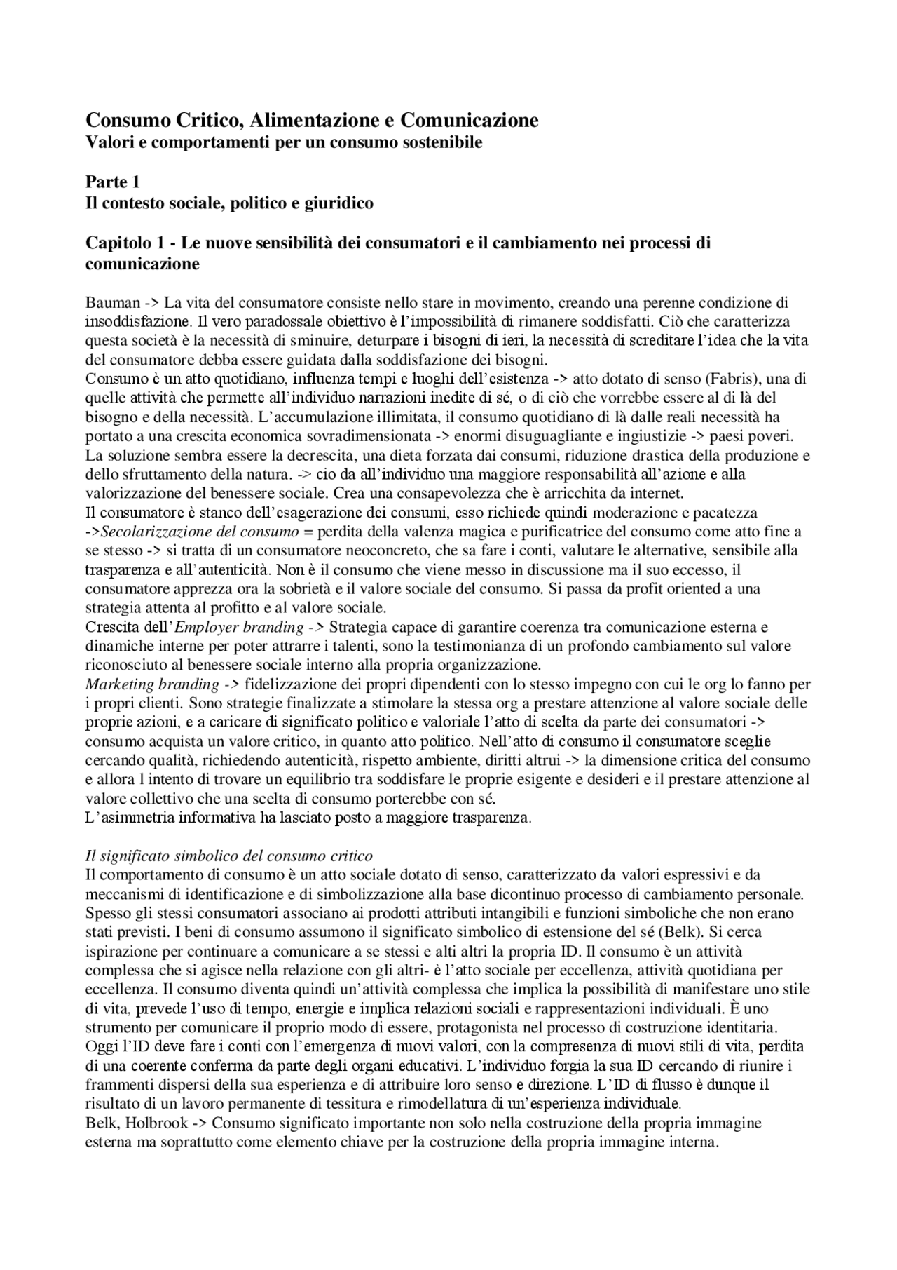 Riassunto Consumo Critico Alimentazione E Comunicazione Docsity