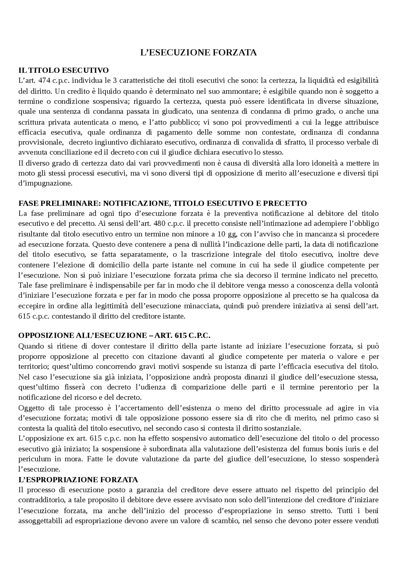 Lesecuzione Forzata Docsity