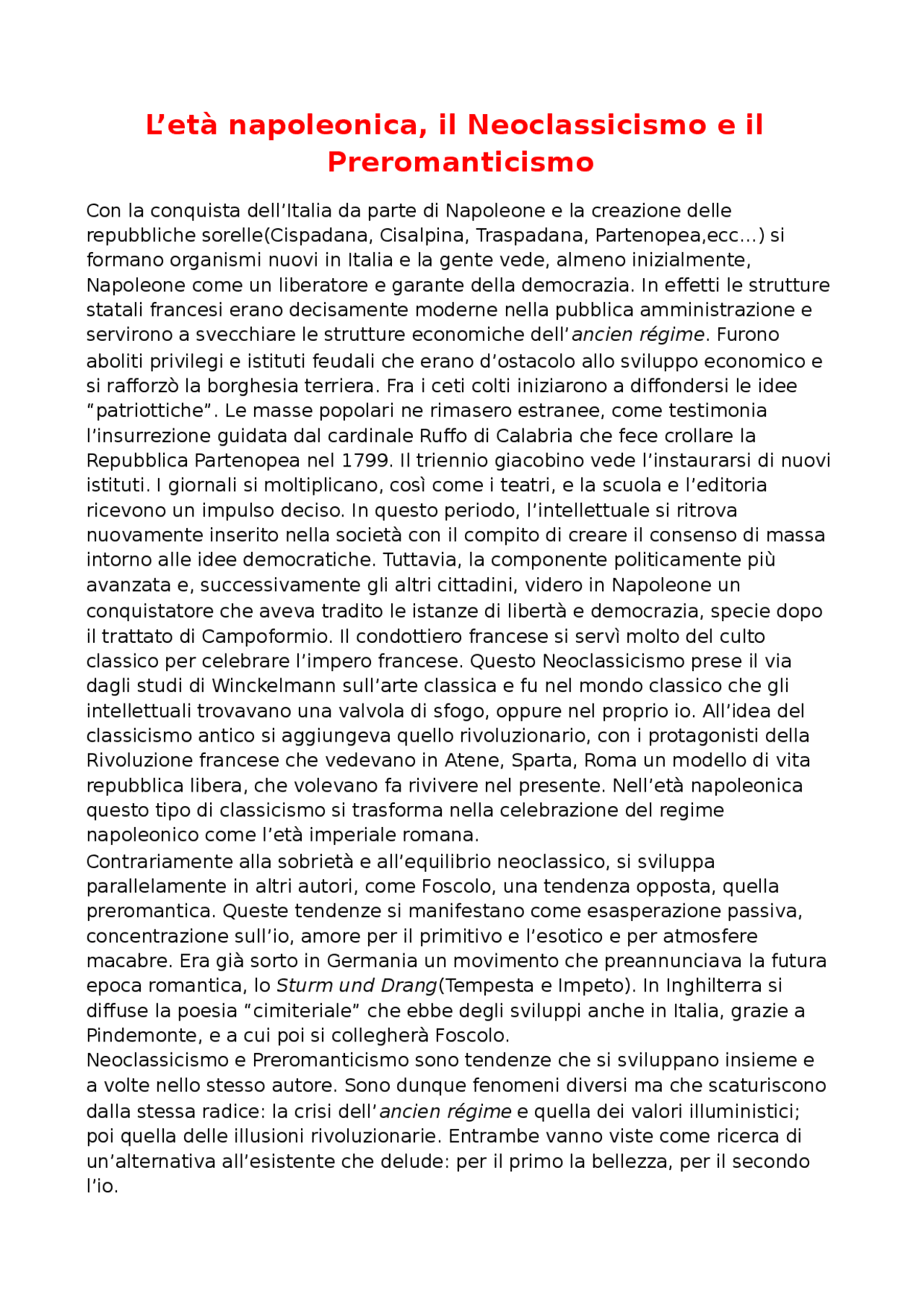 Preromanticismo Foscolo Romanticismo Docsity
