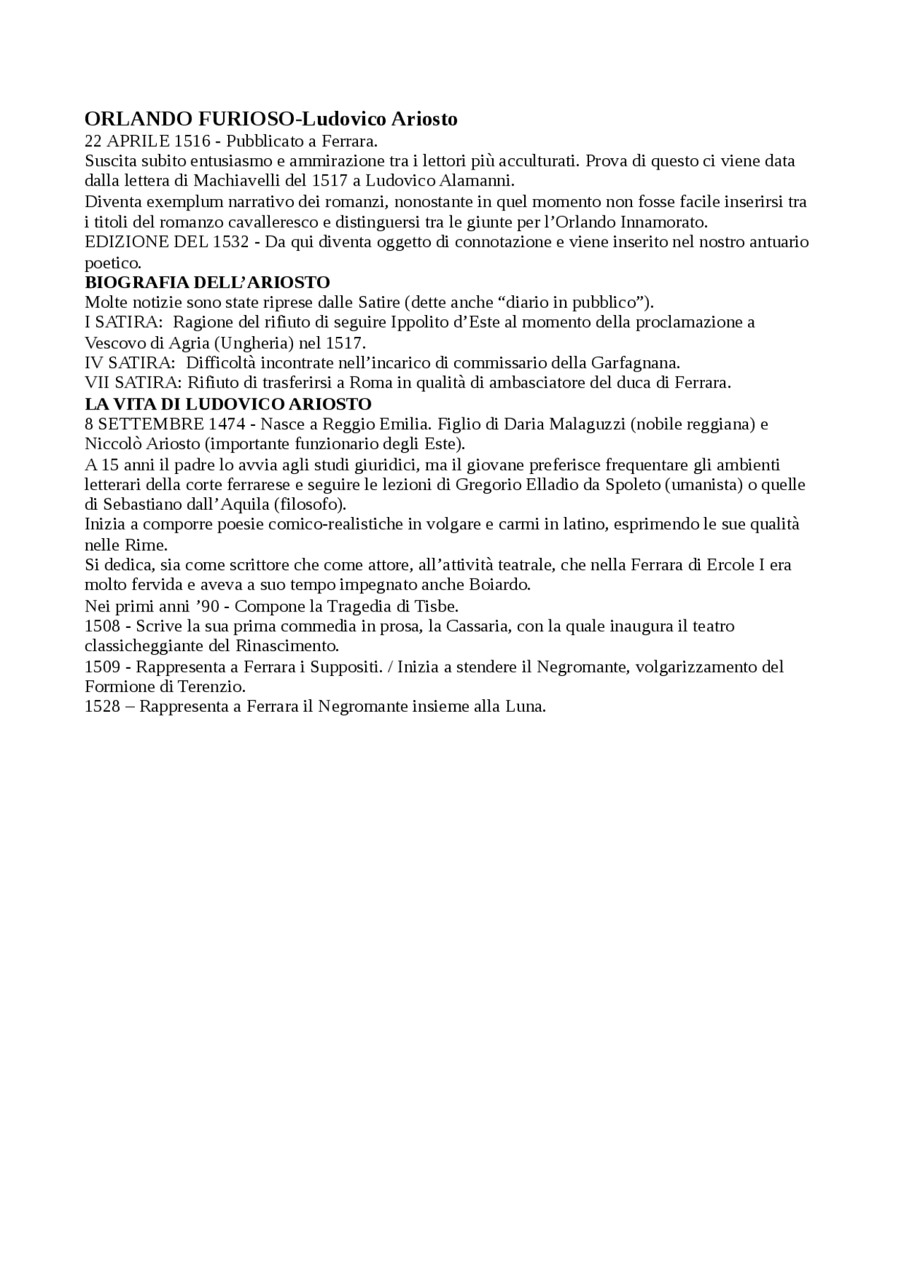 Orlando Furioso Docsity