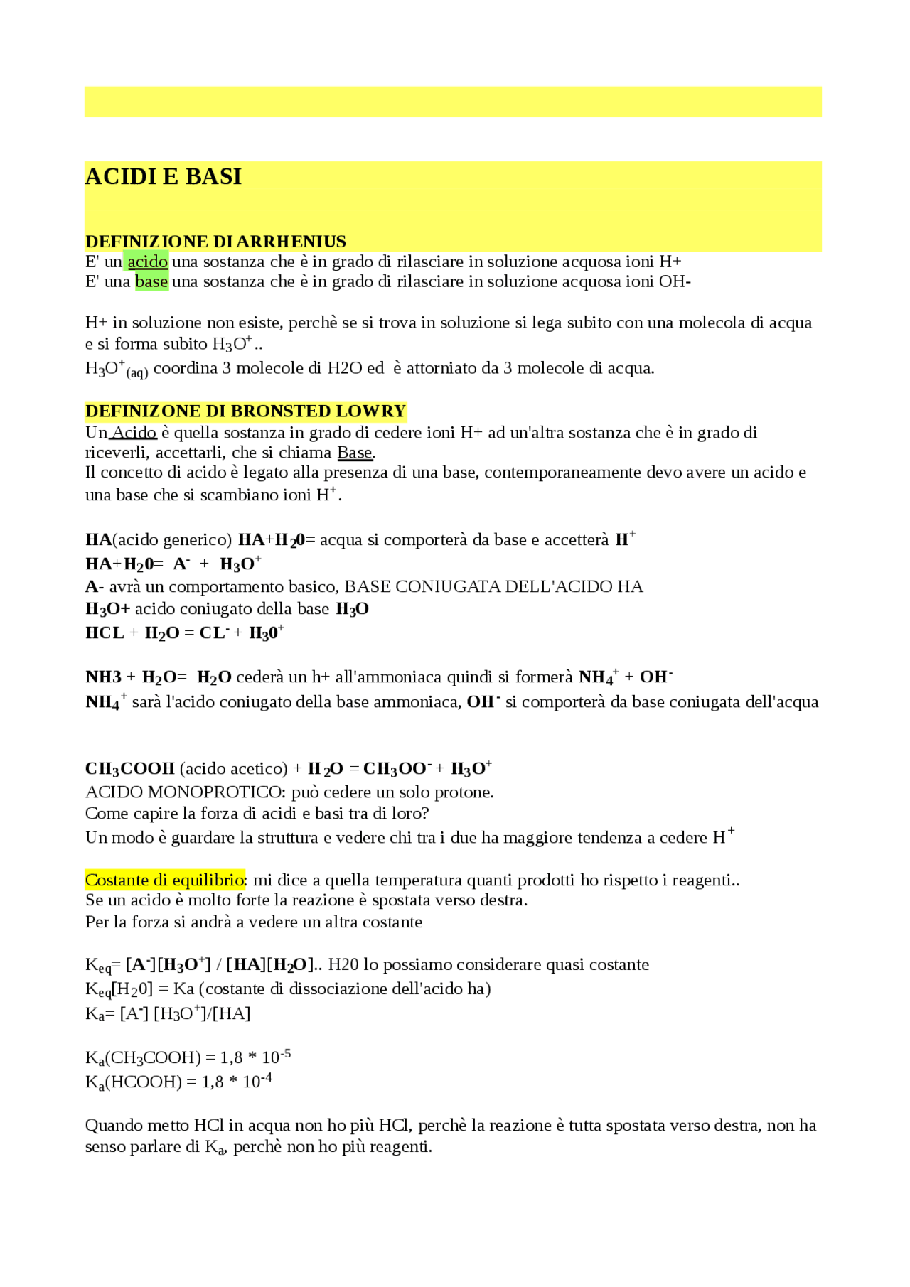 ACIDI E BASI - Docsity