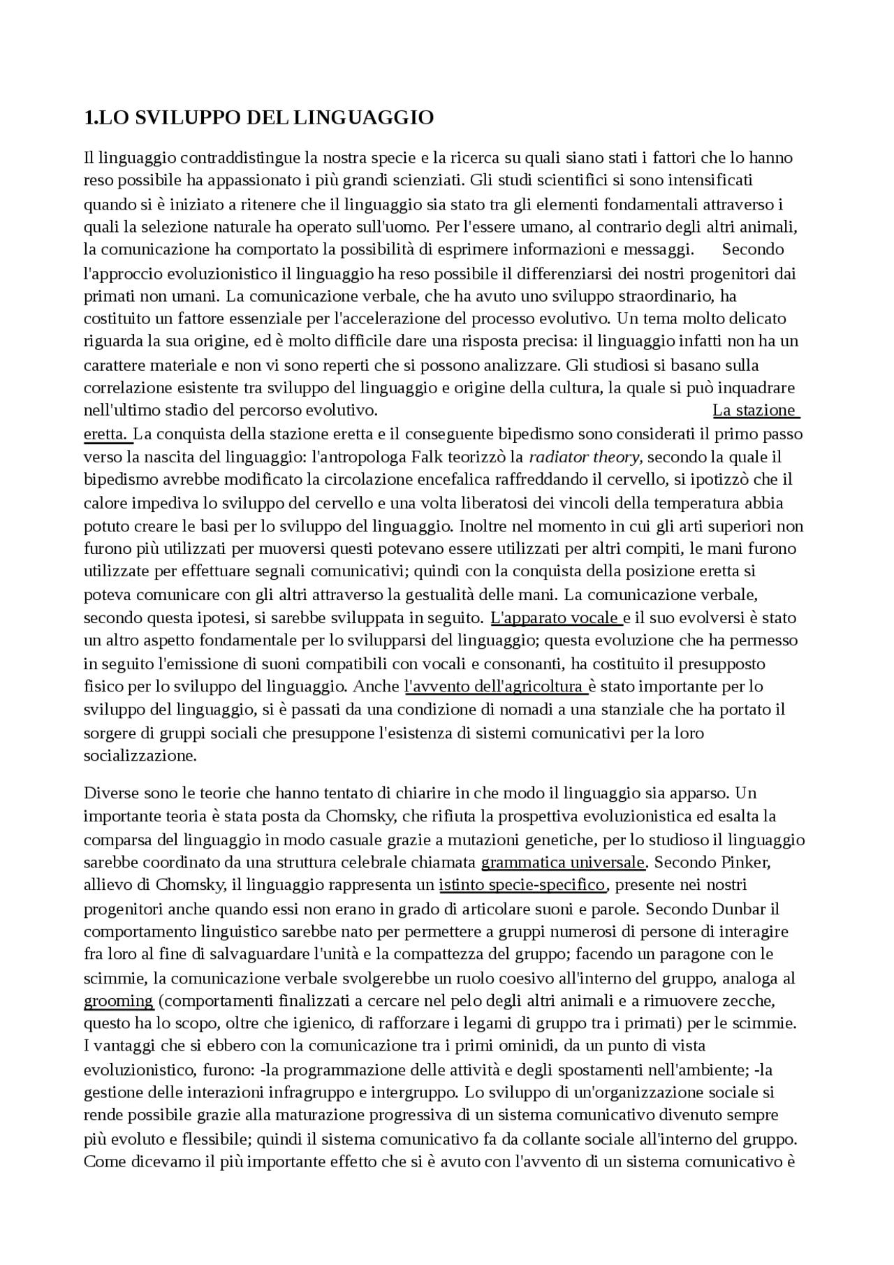 Lo Sviluppo Del Linguaggio Docsity