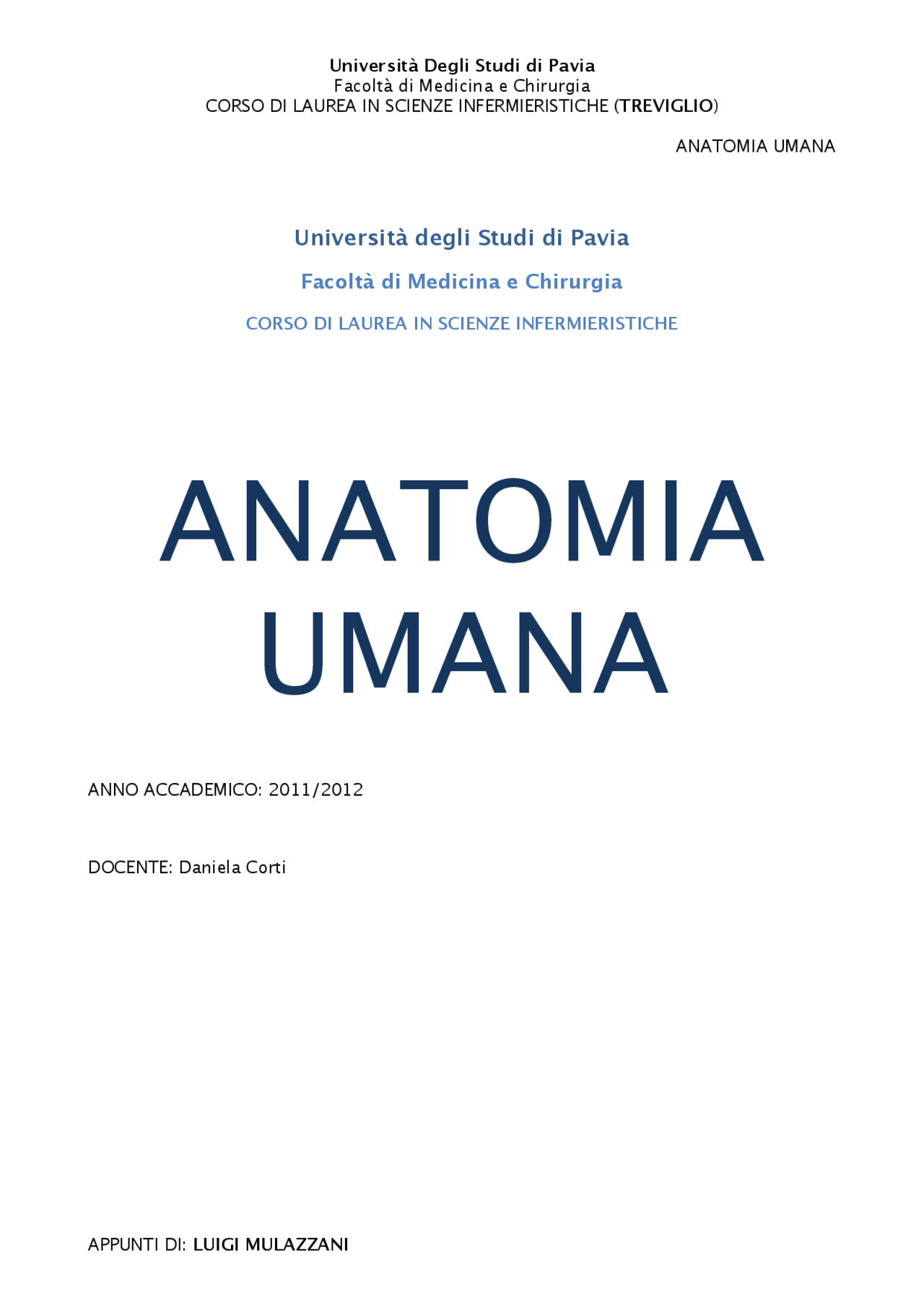 Riassunto Anatomia Umana Docsity