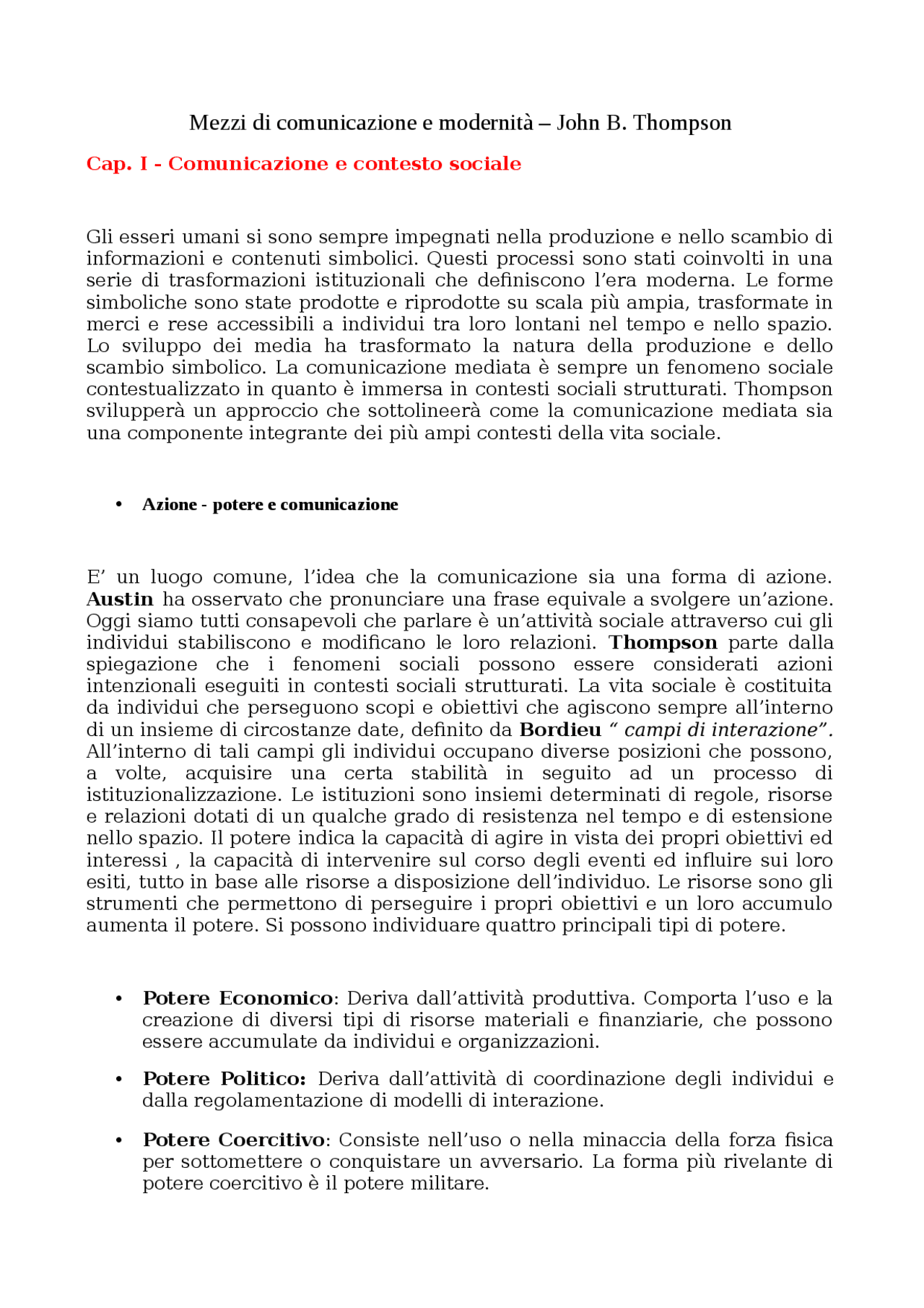 Mezzi Di Comunicazione E Modernità Thompson Docsity