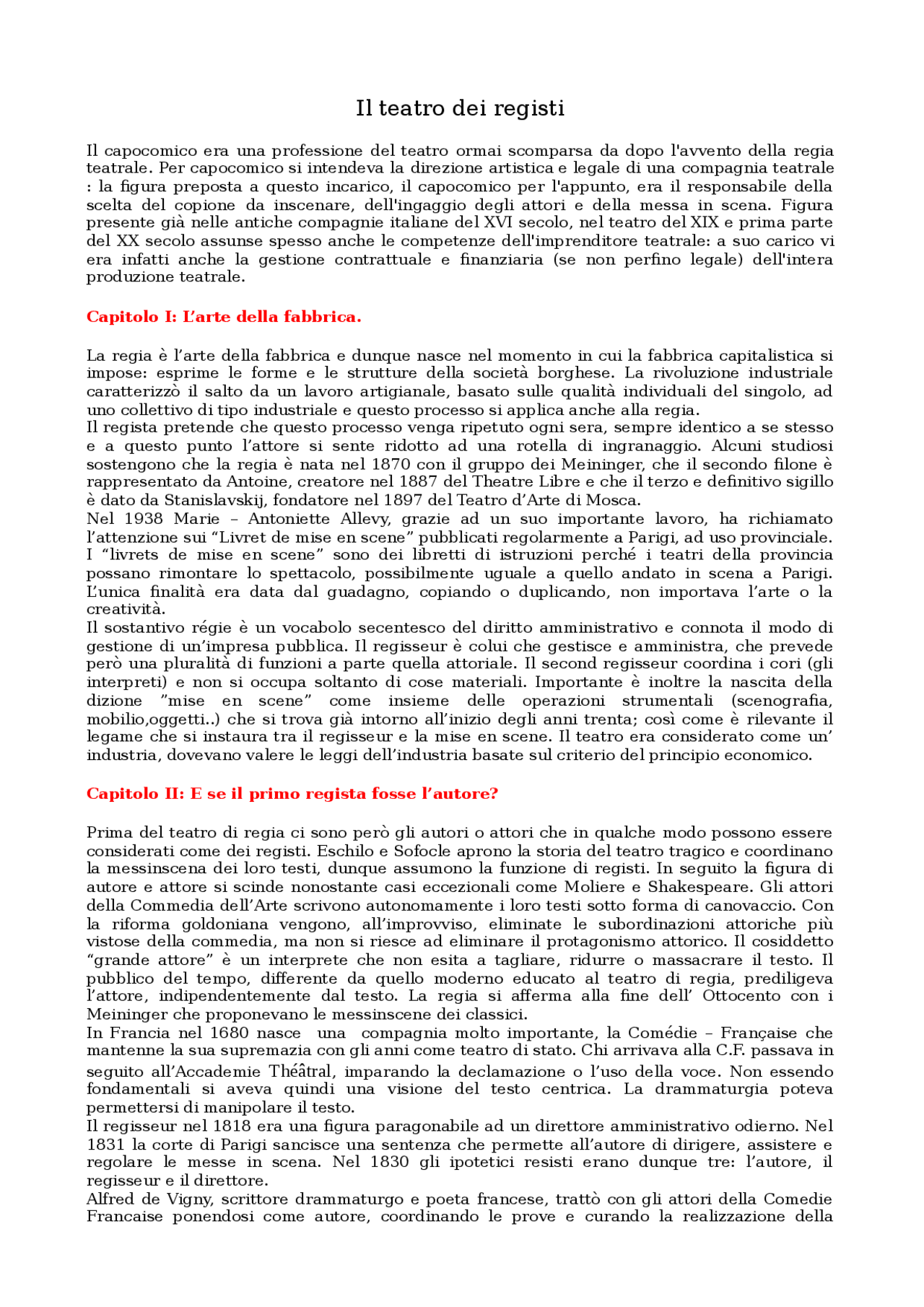 Il teatro dei registi - Roberto Alonge - Docsity