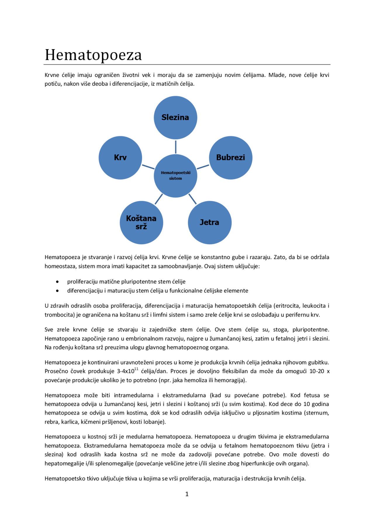 Hematopoeza Osnovne Informacije Rezime Predlog Elektronika Docsity
