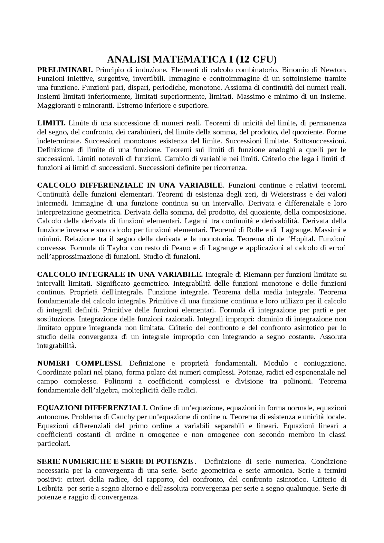 Programma Analisi 1 Docsity