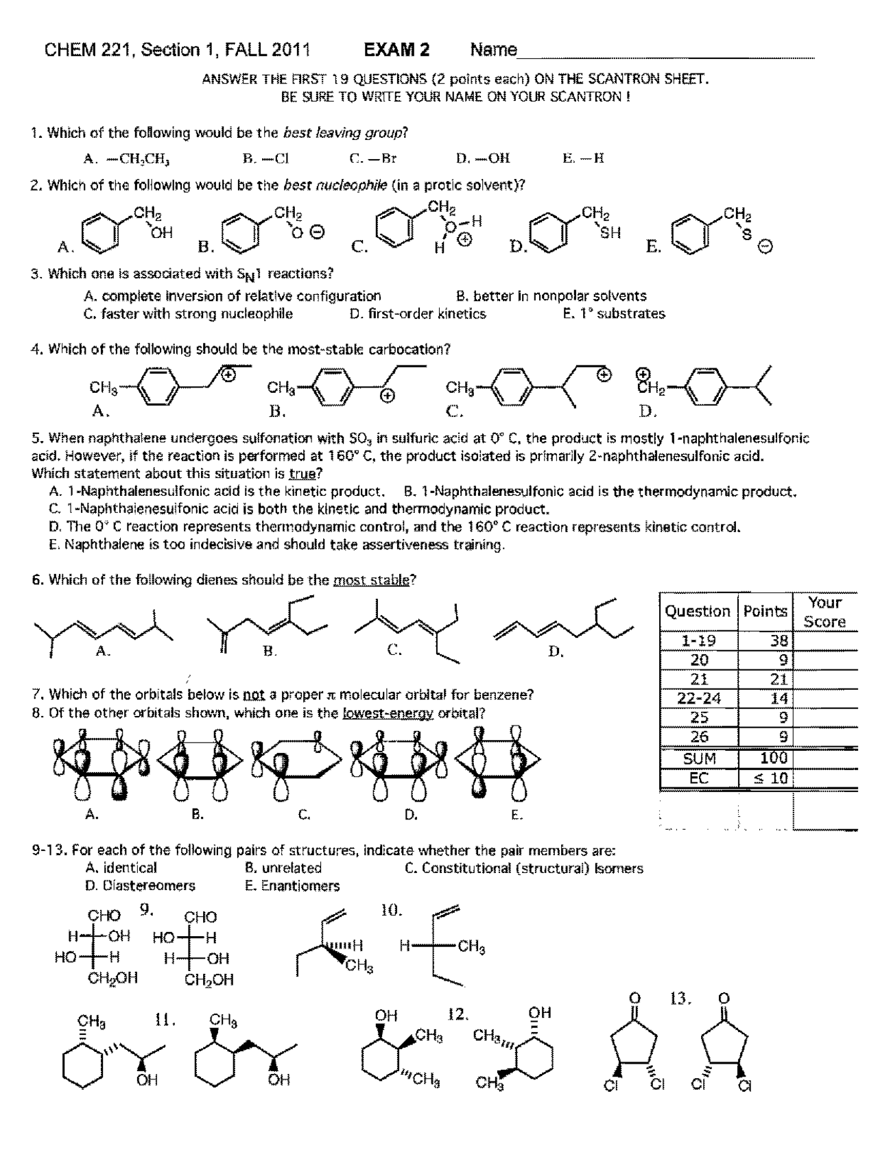 Elementary Organic Chemistry I - Past Paper 2011 | Chem 221 | Exams ...