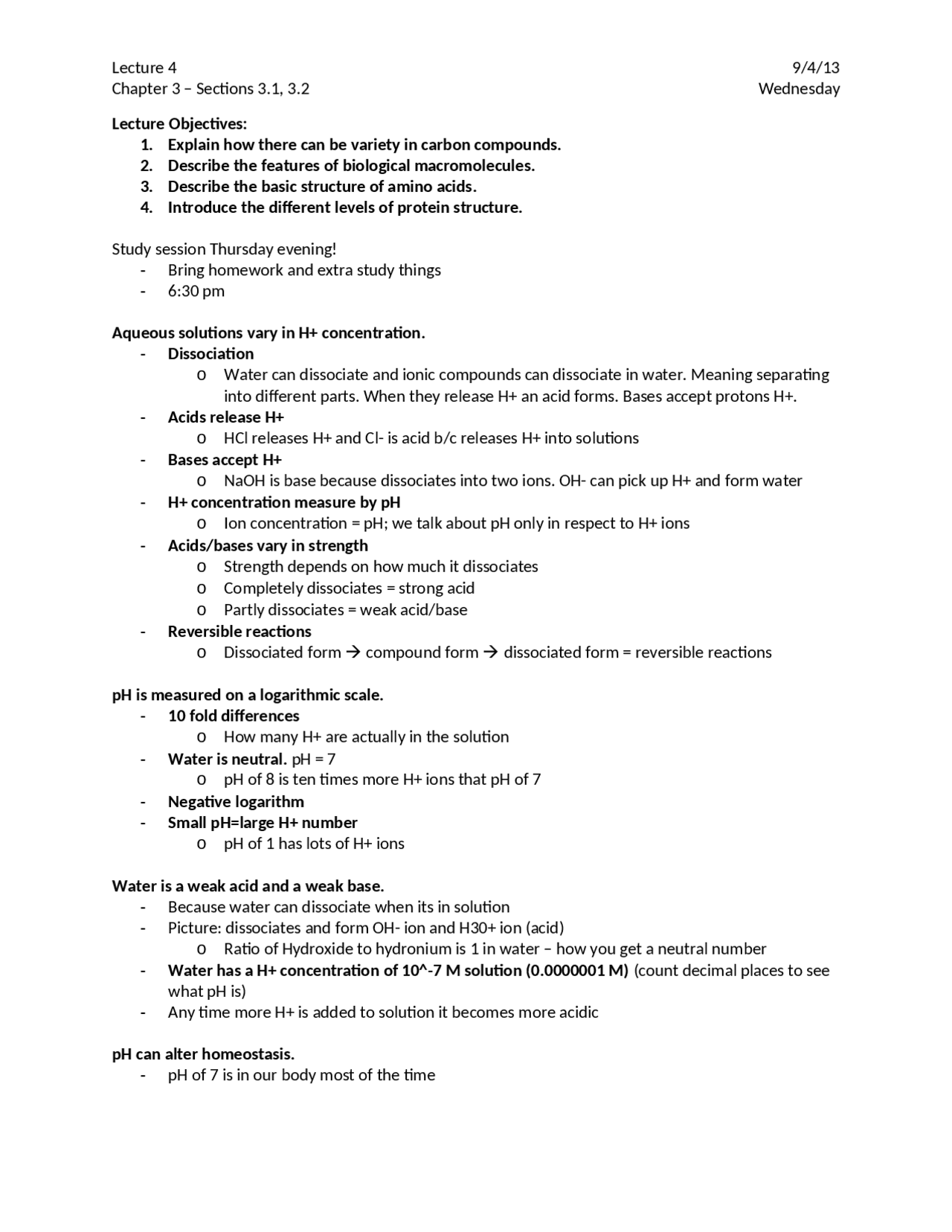 Notes On Variety In Carbon Compounds Structure Of Amino Acids Bisc