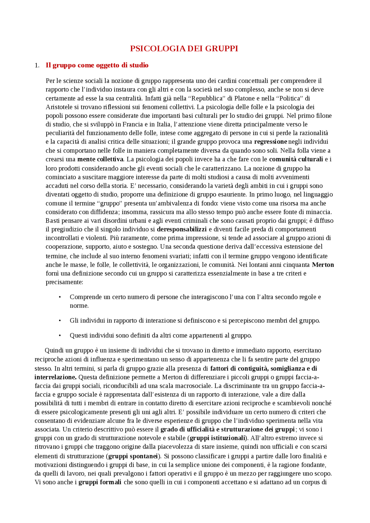Psicologia Dei Gruppi Docsity
