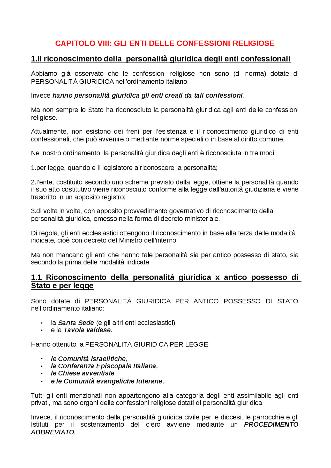 Gli enti delle confessioni religiose cap.8 Finocchiaro - Docsity
