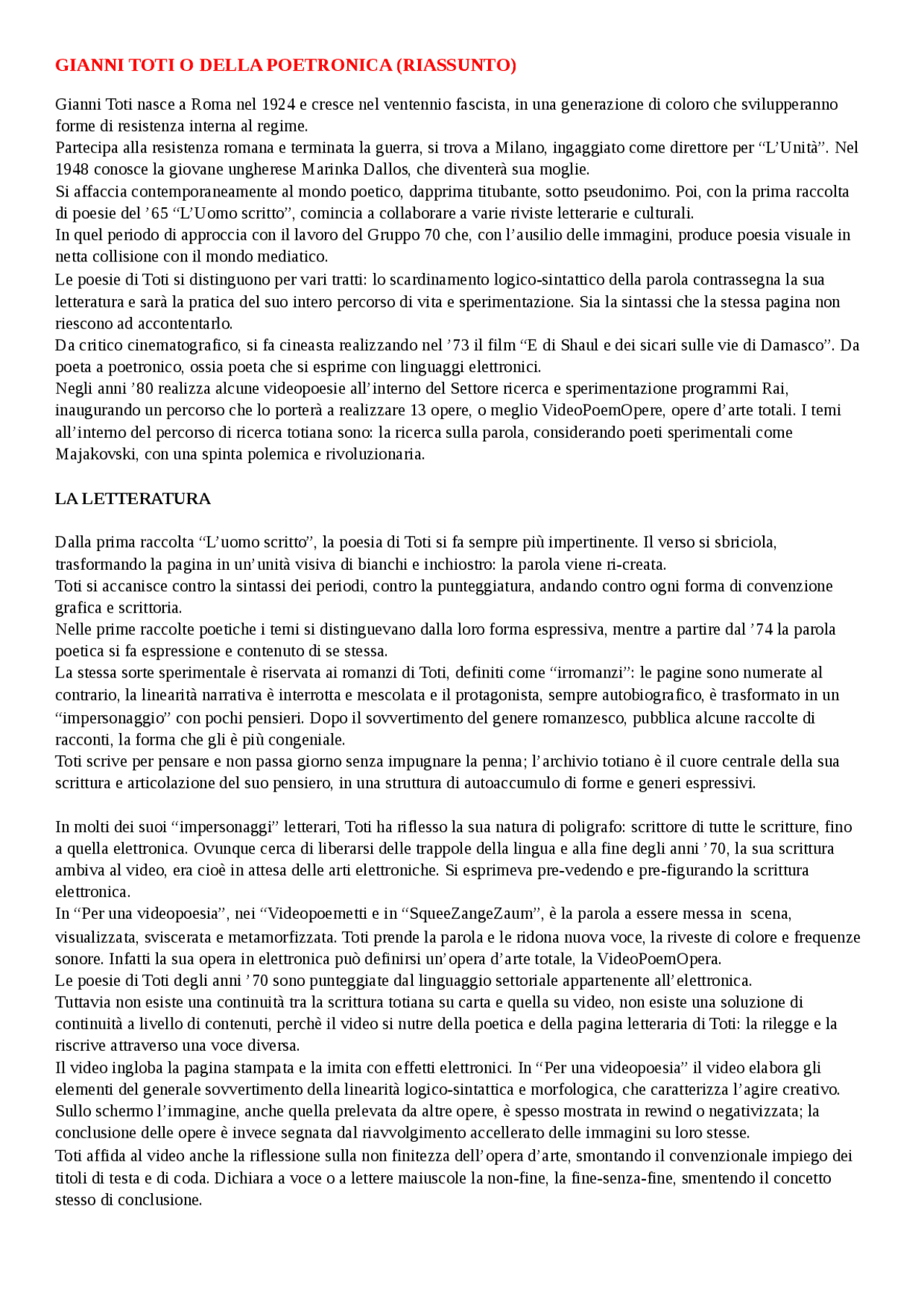 Gianni Toti O Della Poetronica Docsity