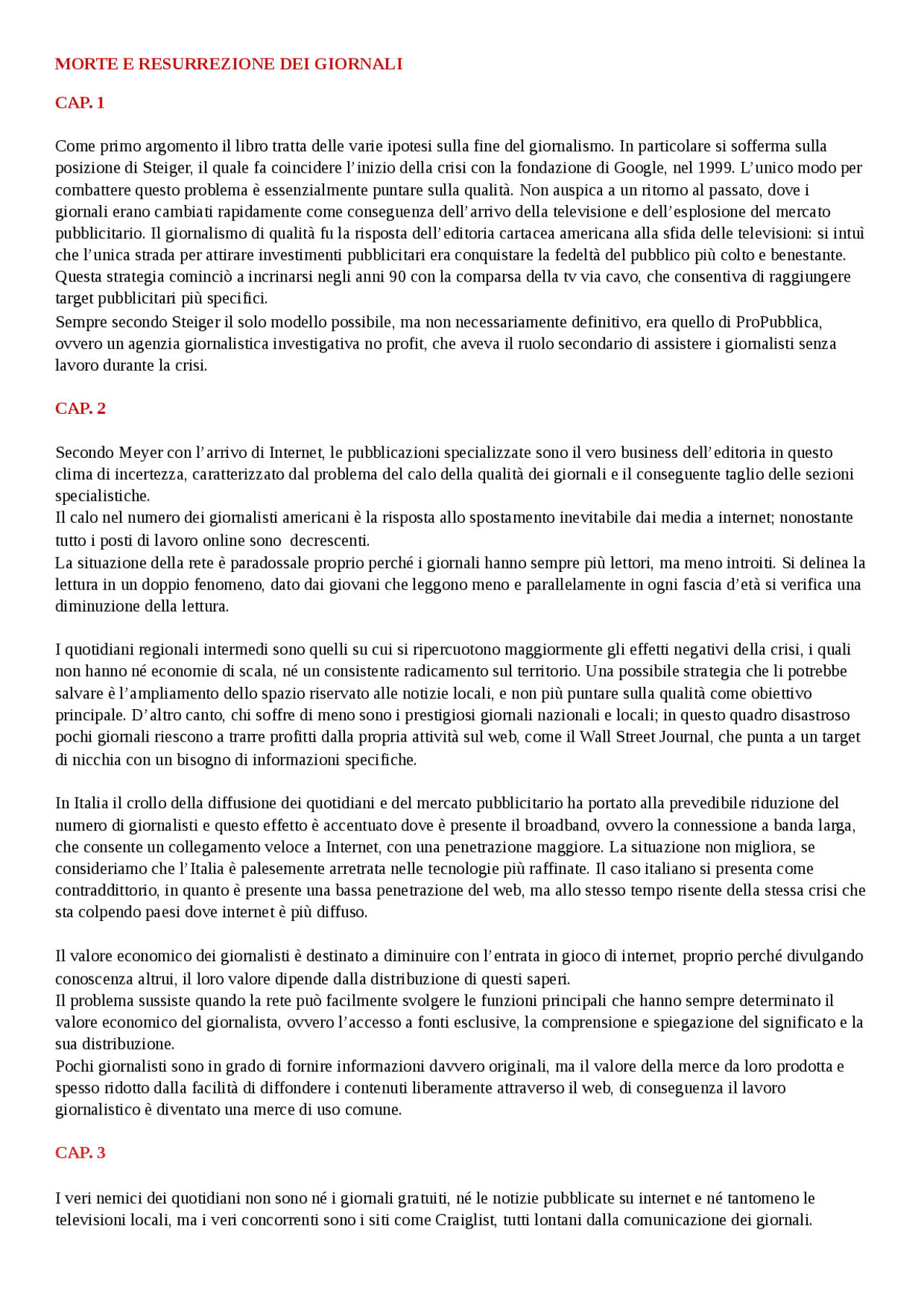 Riassunto Morte E Resurrezione Dei Giornali Docsity