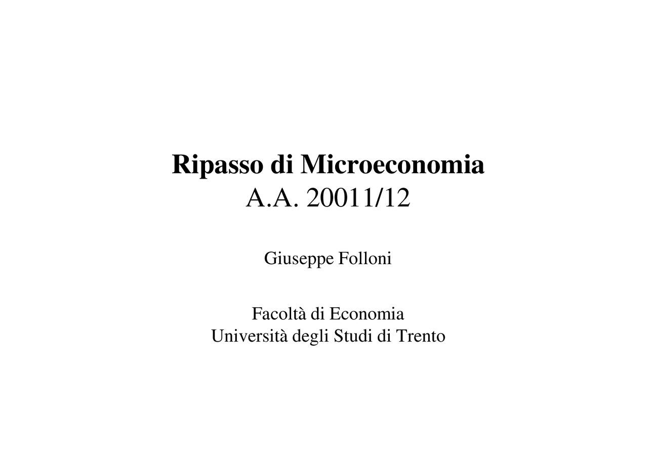 Ripasso Microeconomia Docsity