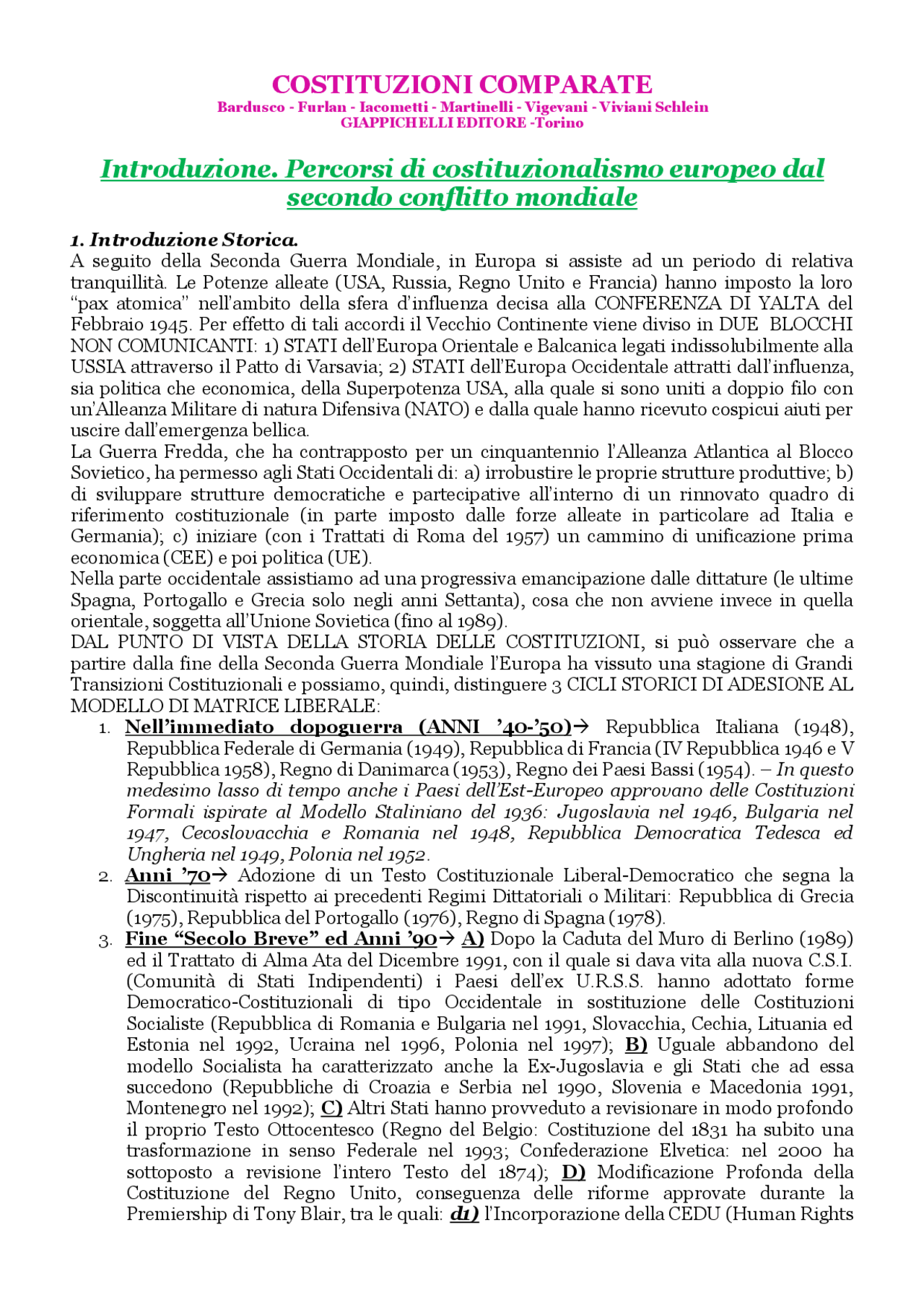 Riassunto Costituzioni Comparate Terza Edizione 2013 Docsity
