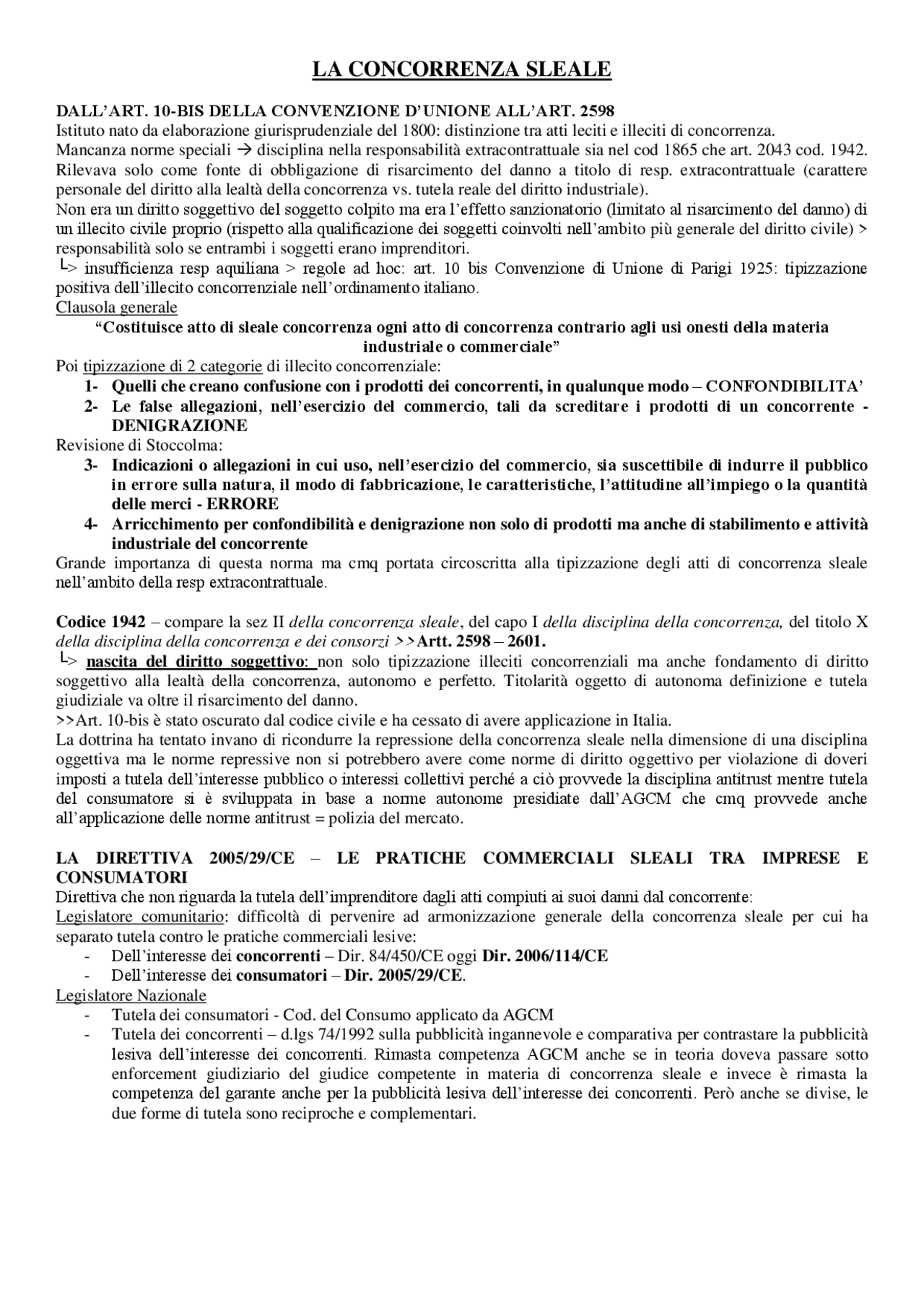 Concorrenza sleale, Diritto commerciale 2 - terza parte - Docsity