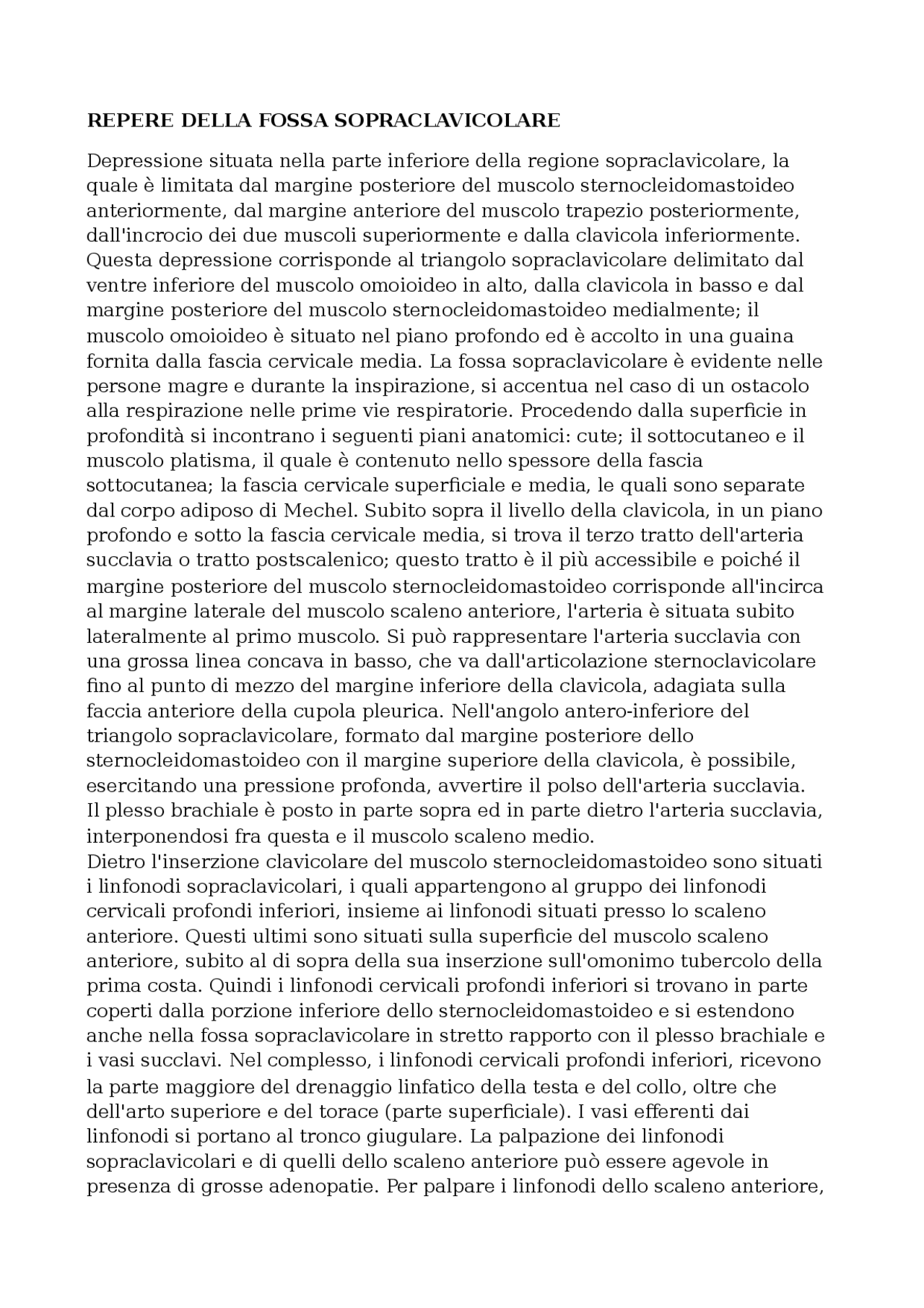 REPERE DELLA FOSSA SOPRACLAVICOLARE | Sintesi del corso di Anatomia ...