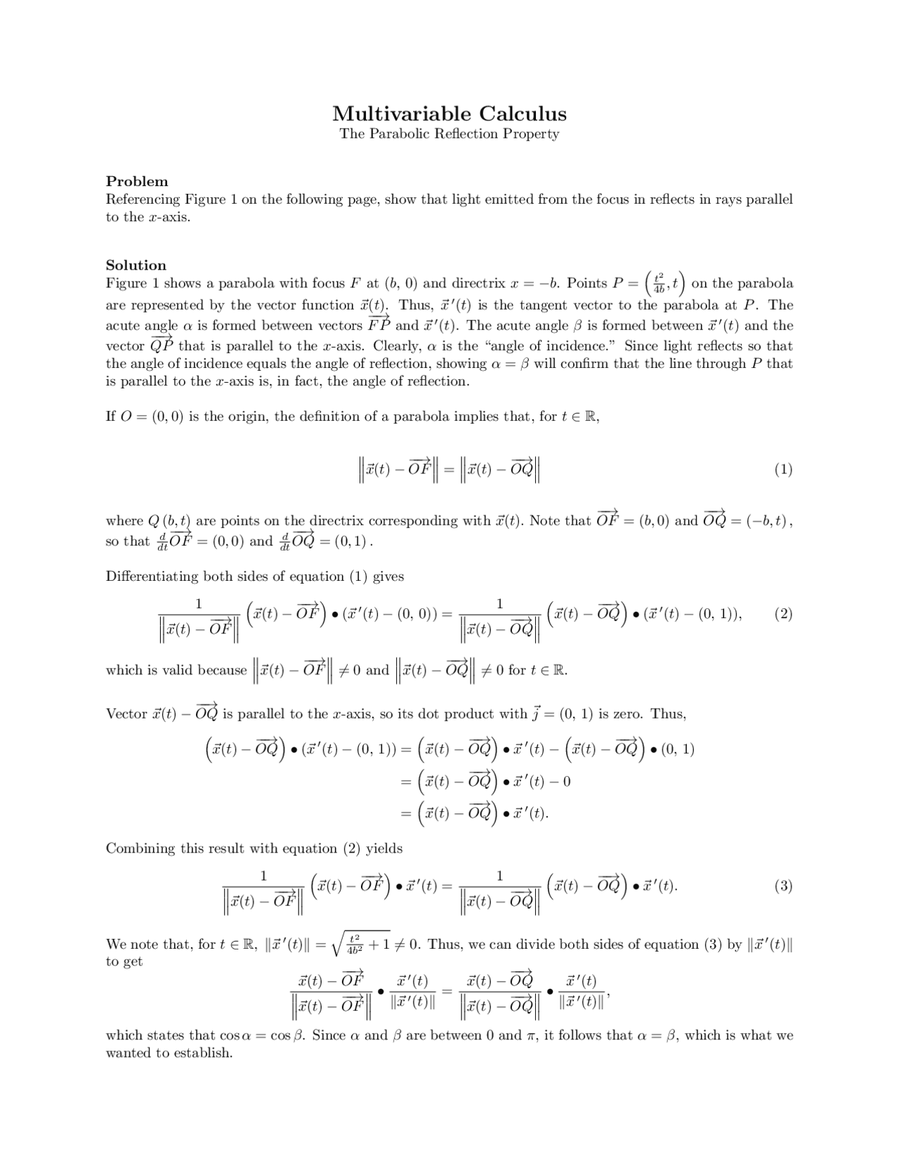Parabolic Reflection Property - Multivariable Calculus - Docsity