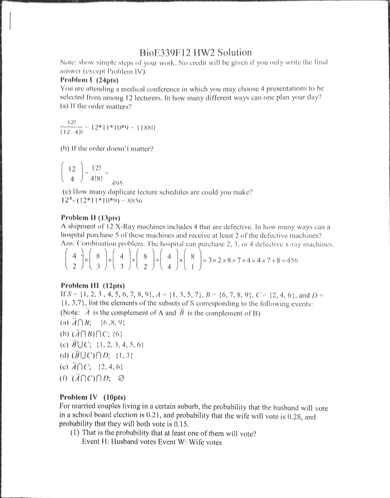 7 Problems On Biostatistics I With Solution Homework 2 Bioe 339