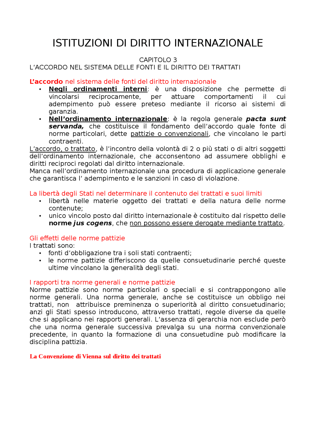 L'accordo nel sistema delle fonti del diritto internazionale e i trattati - Docsity