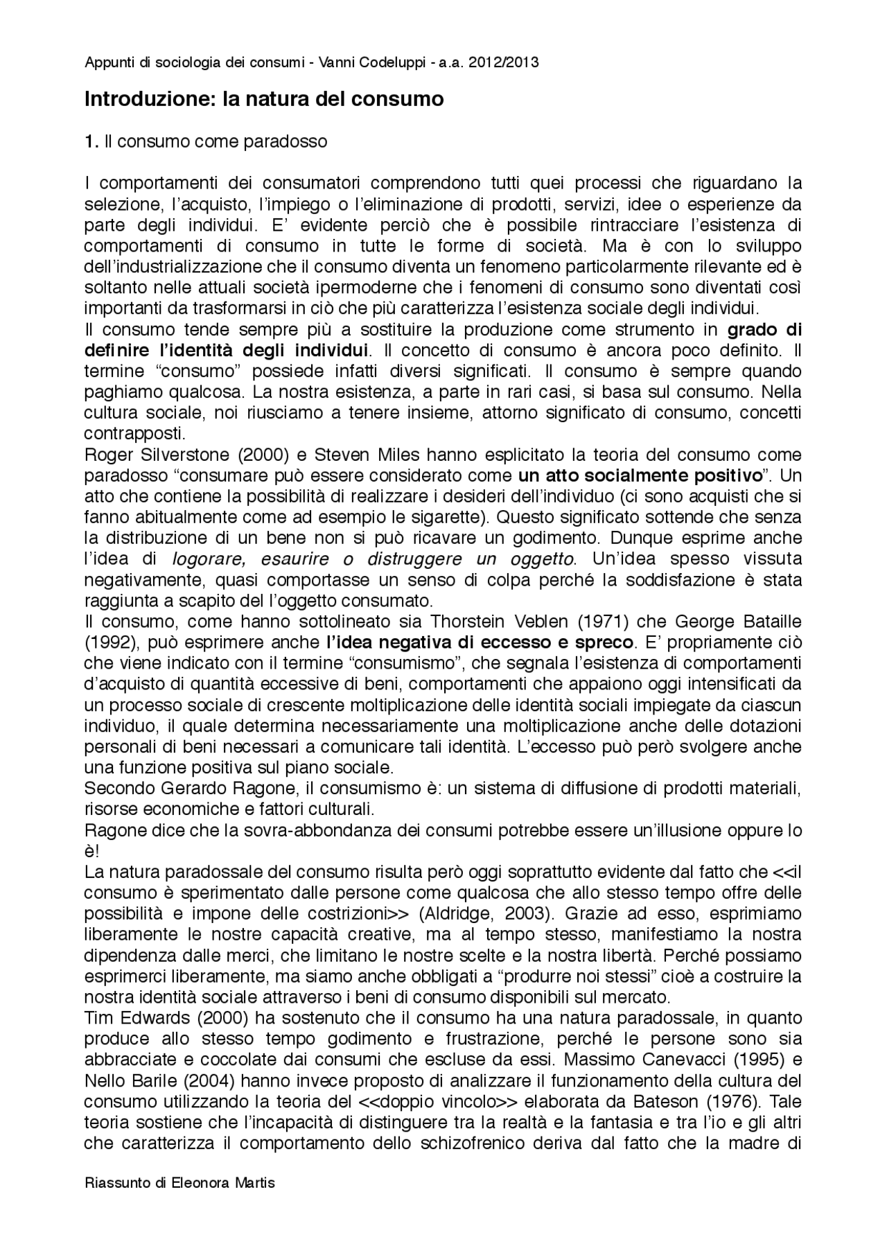 Riassunto Manuale Di Sociologia Dei Consumi Codeluppi Docsity